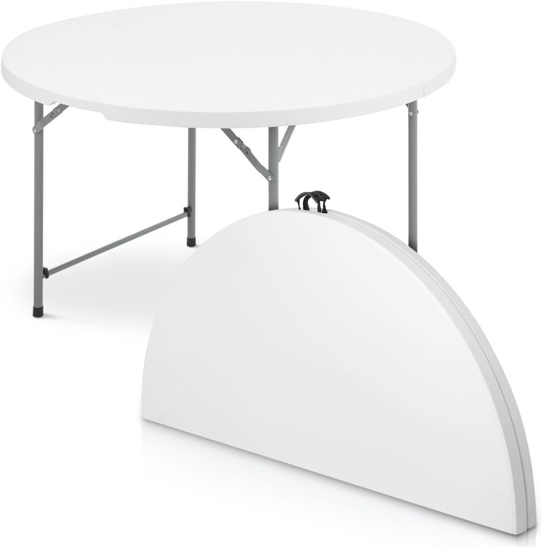 66 Inch Round Folding Table with Carry Handle, Portable Heavy Duty ...