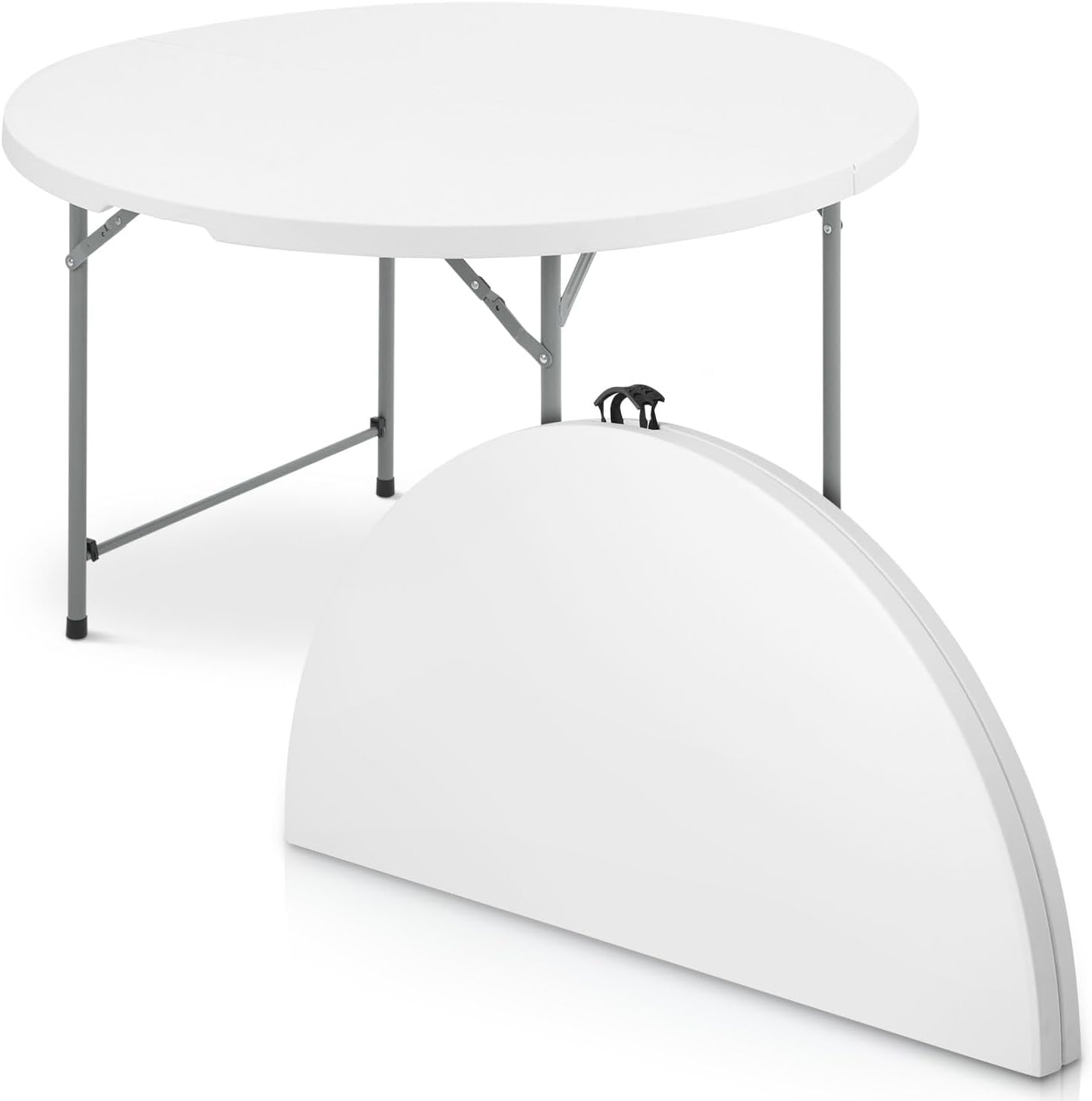 66 Inch Round Folding Table with Carry Handle, Portable Heavy Duty ...