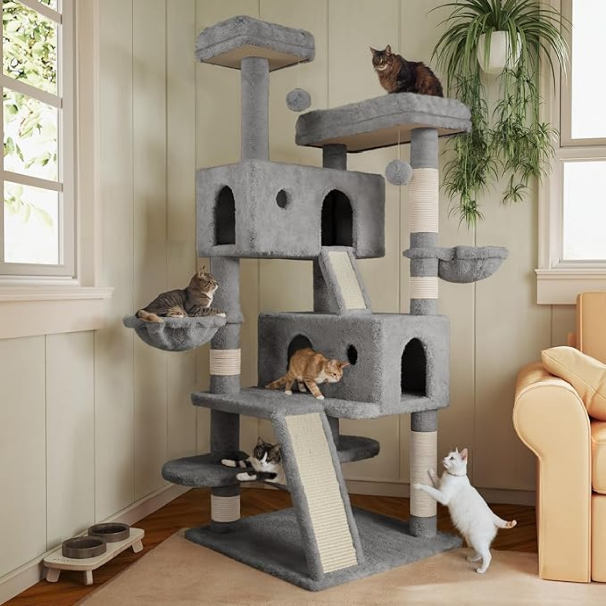 66 Inches Multi-Level Large Cat Tree Tower for Indoor Big Feline/Cozy ...