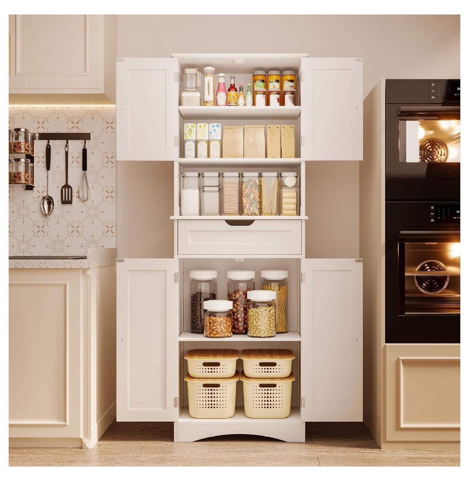 66" Kitchen Pantry Storage Cabinet with Doors and Shelves Tall Bathroom ...