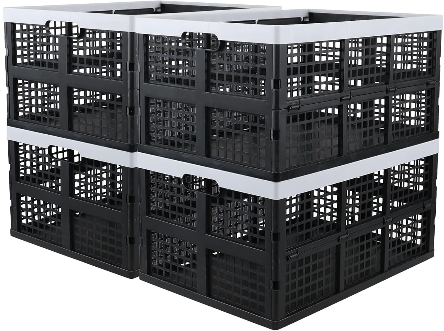 66 L Extra Large Stackable Storage Crate, Set of 4 Plastic Collapsible ...