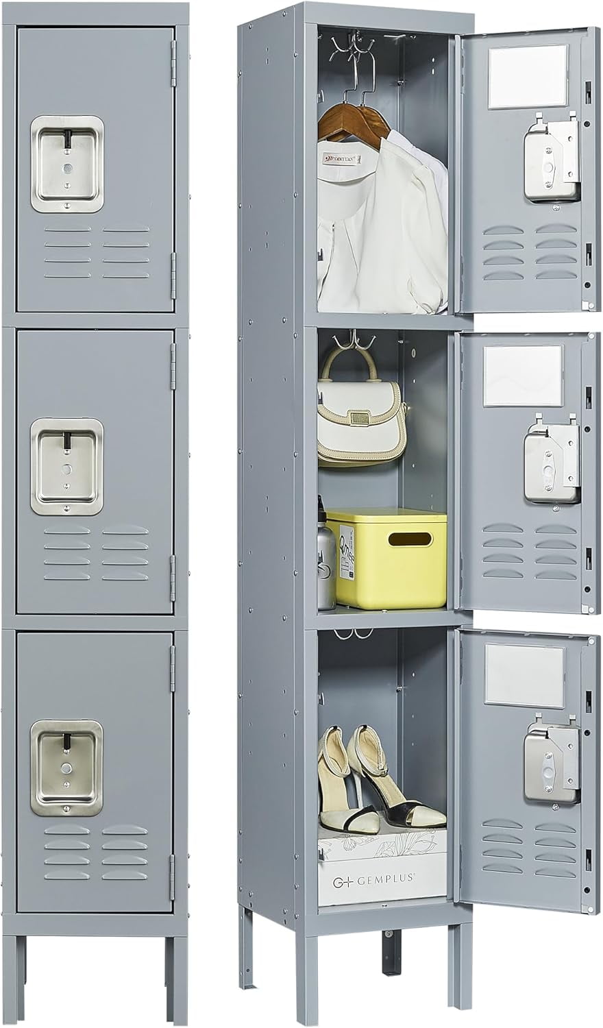 66" Metal Lockers for Employees 3 Tier Storage Locker with Doors and ...