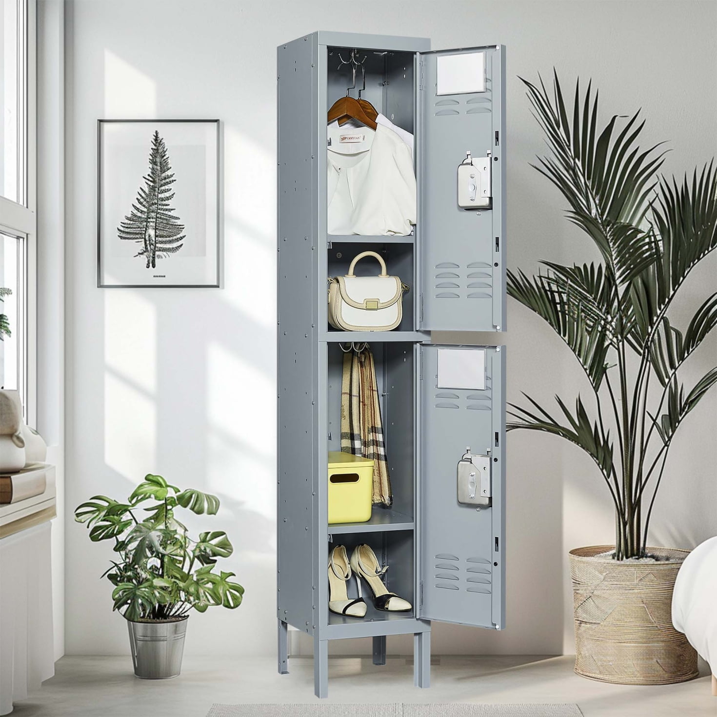 66" Metal Storage Cabinet, Large Steel Cabinet with Lock and 2 Doors ...