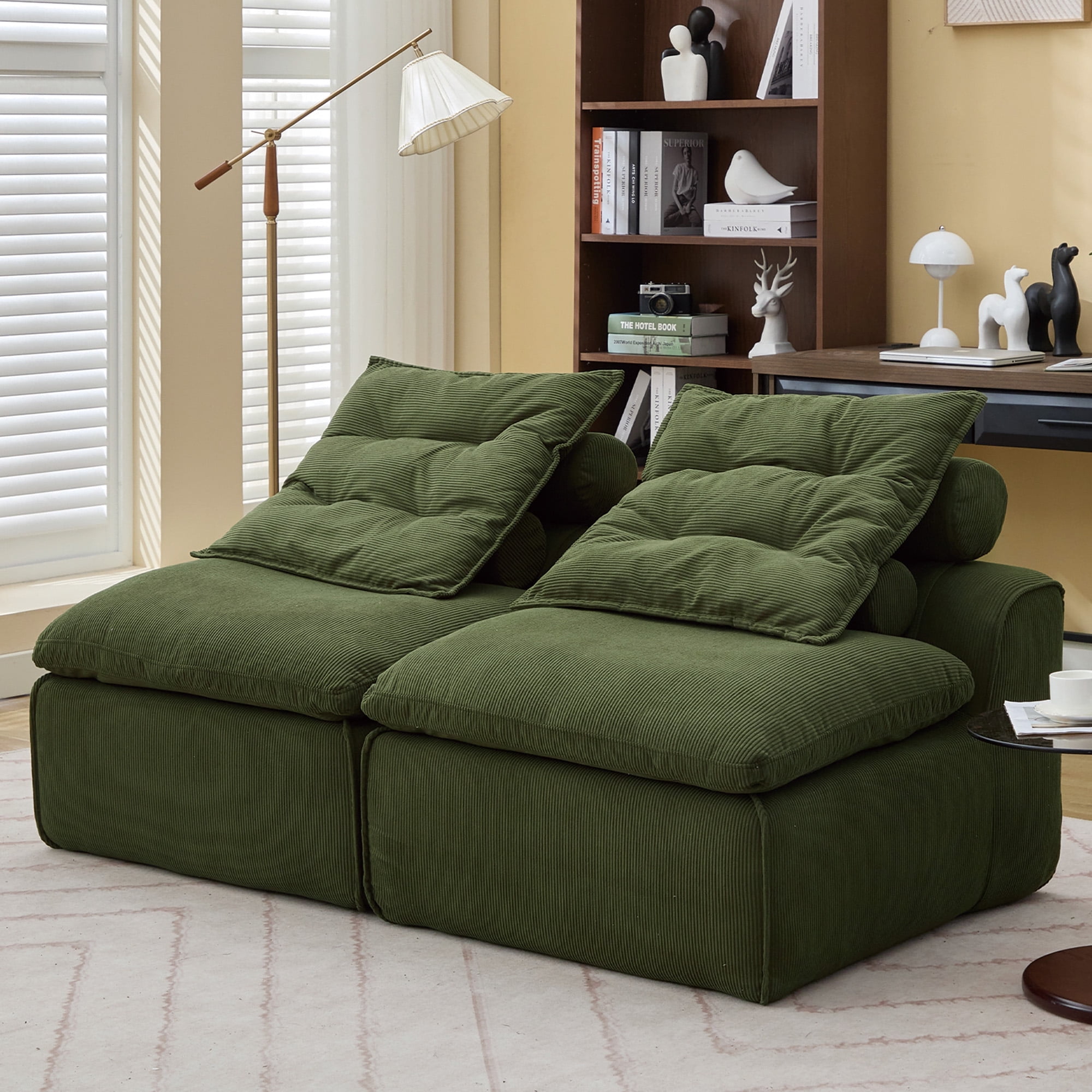 66" Modern Corduroy Sectional Couch,I Shaped Couch For Living Room ...