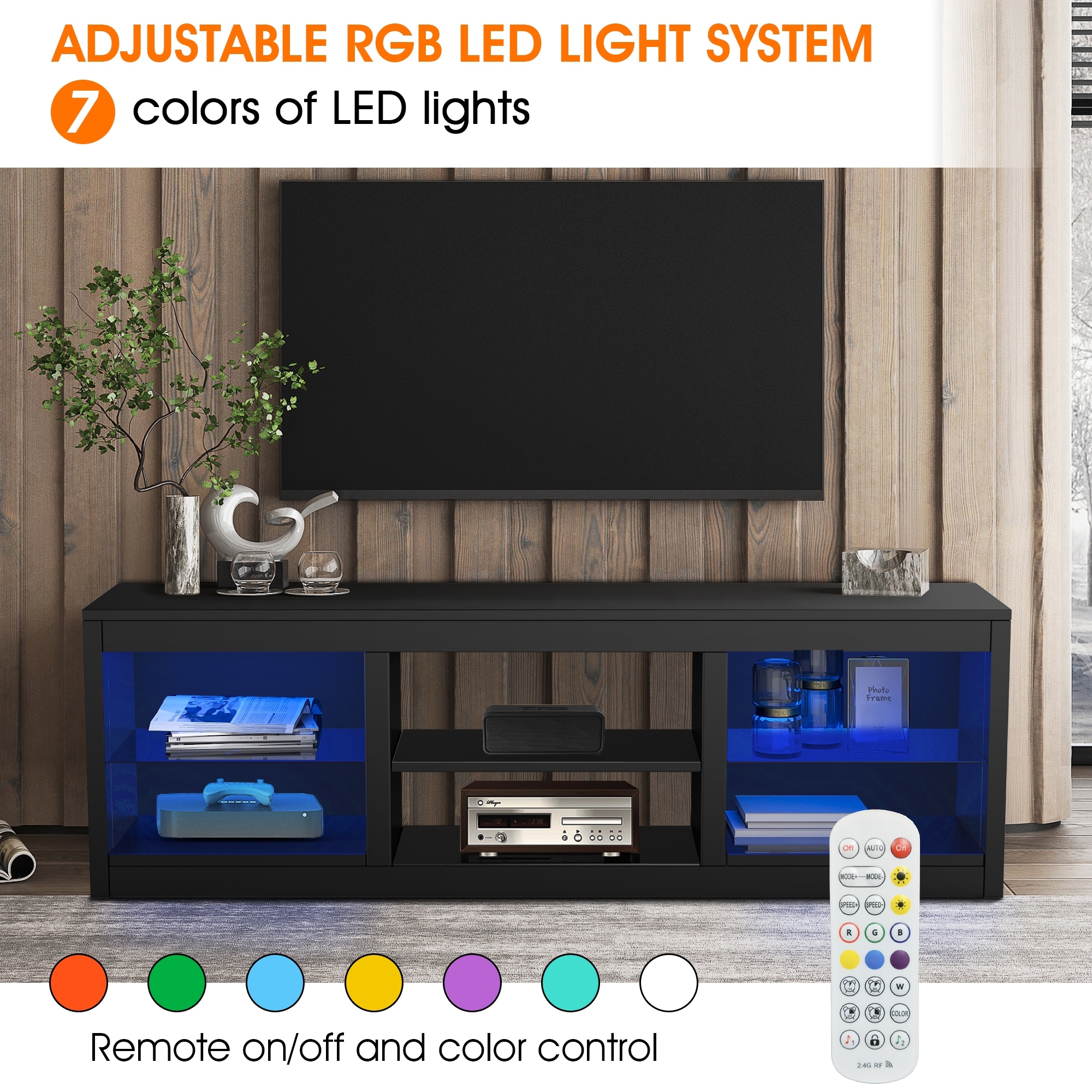 Parrot Uncle 66" Modern RGB LED TV Stand Console Table for TV's up to ...