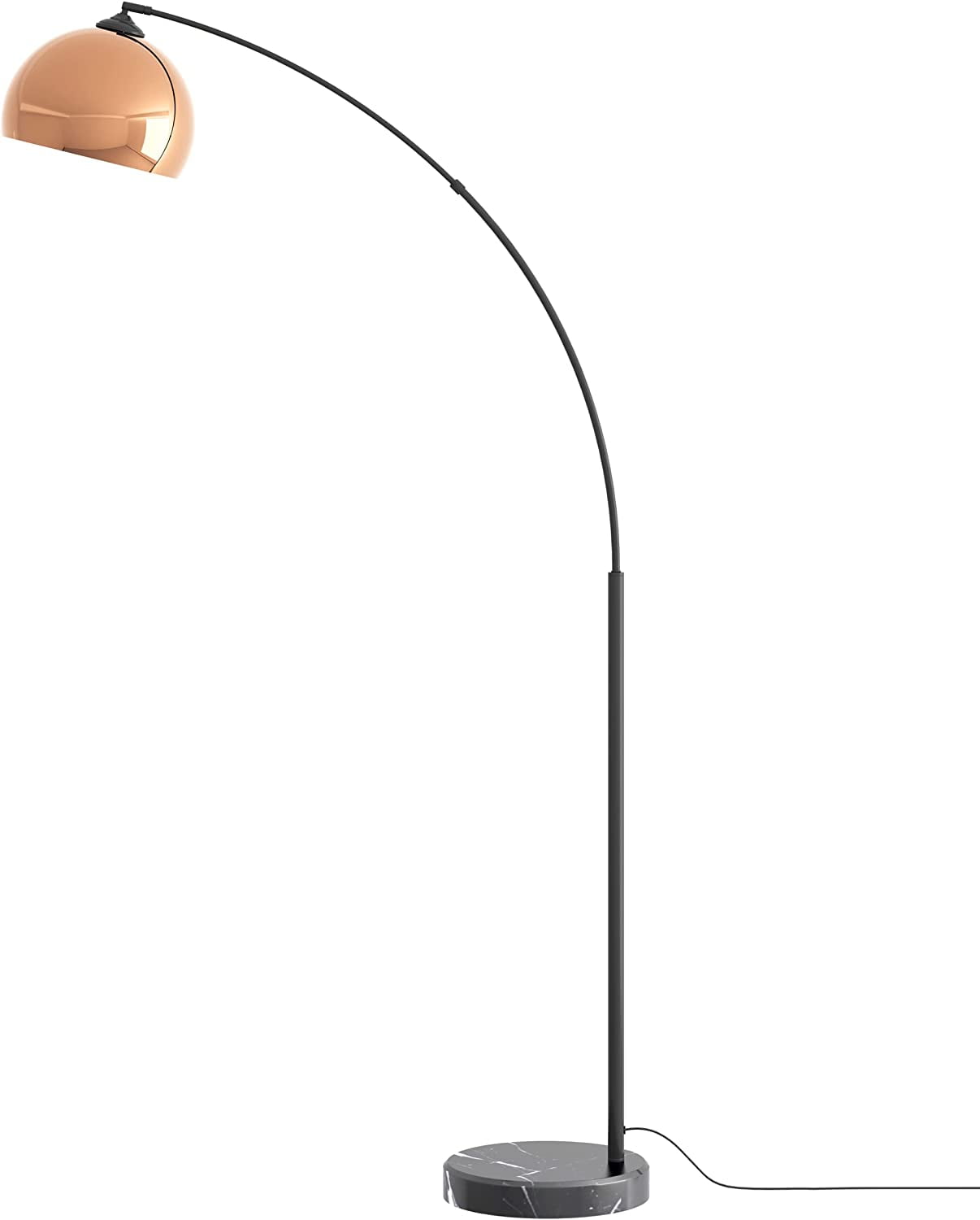 66" Modern Rose Gold Arc Floor Lamp with Metal Shade and Black Marble ...