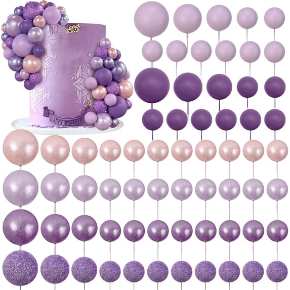 66 PCS Colorful Ball Cake Picks for Decoration Purple Series with 6 ...