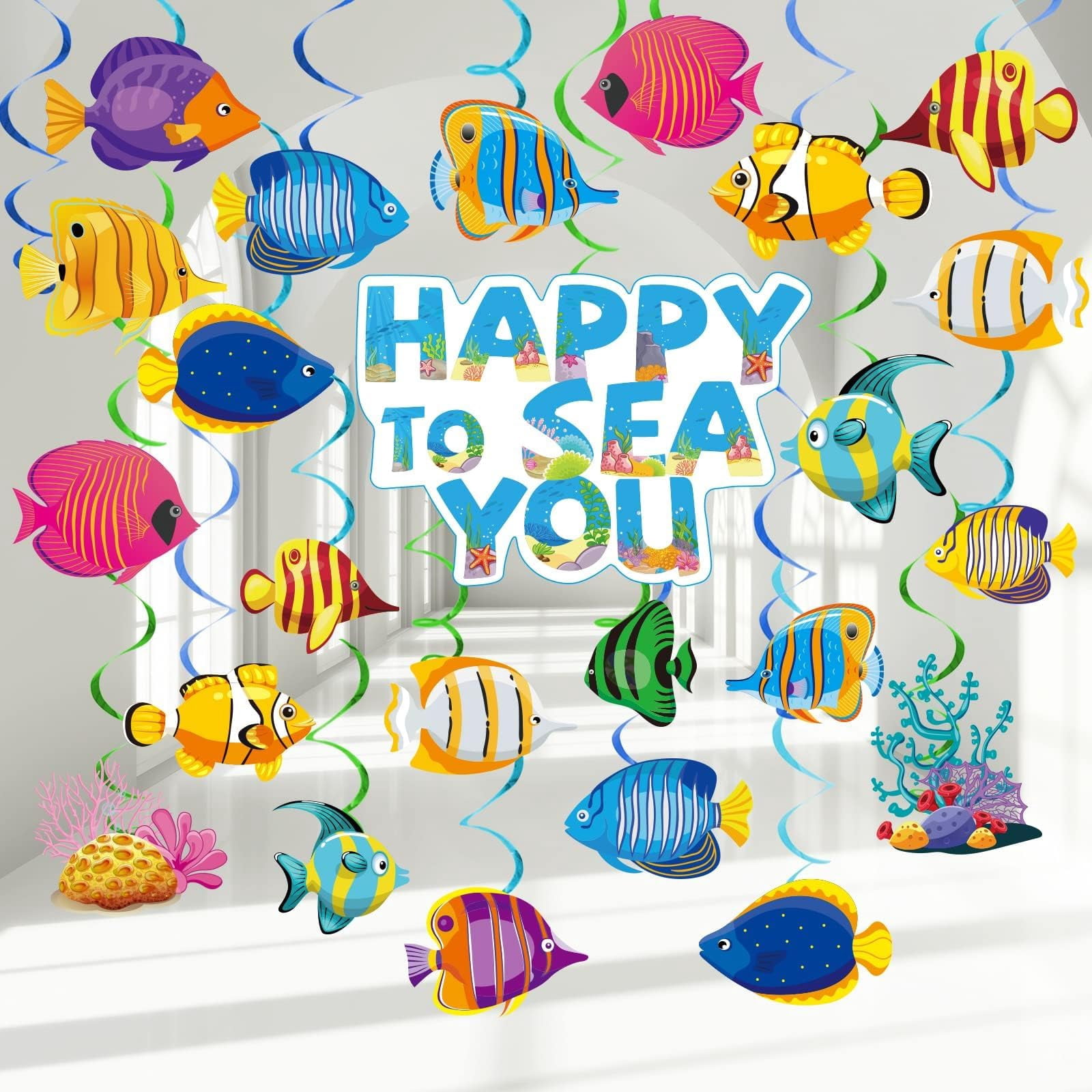 66 Pcs Tropical CORNET Fish Hanging Ceiling Swirls Under Party ...