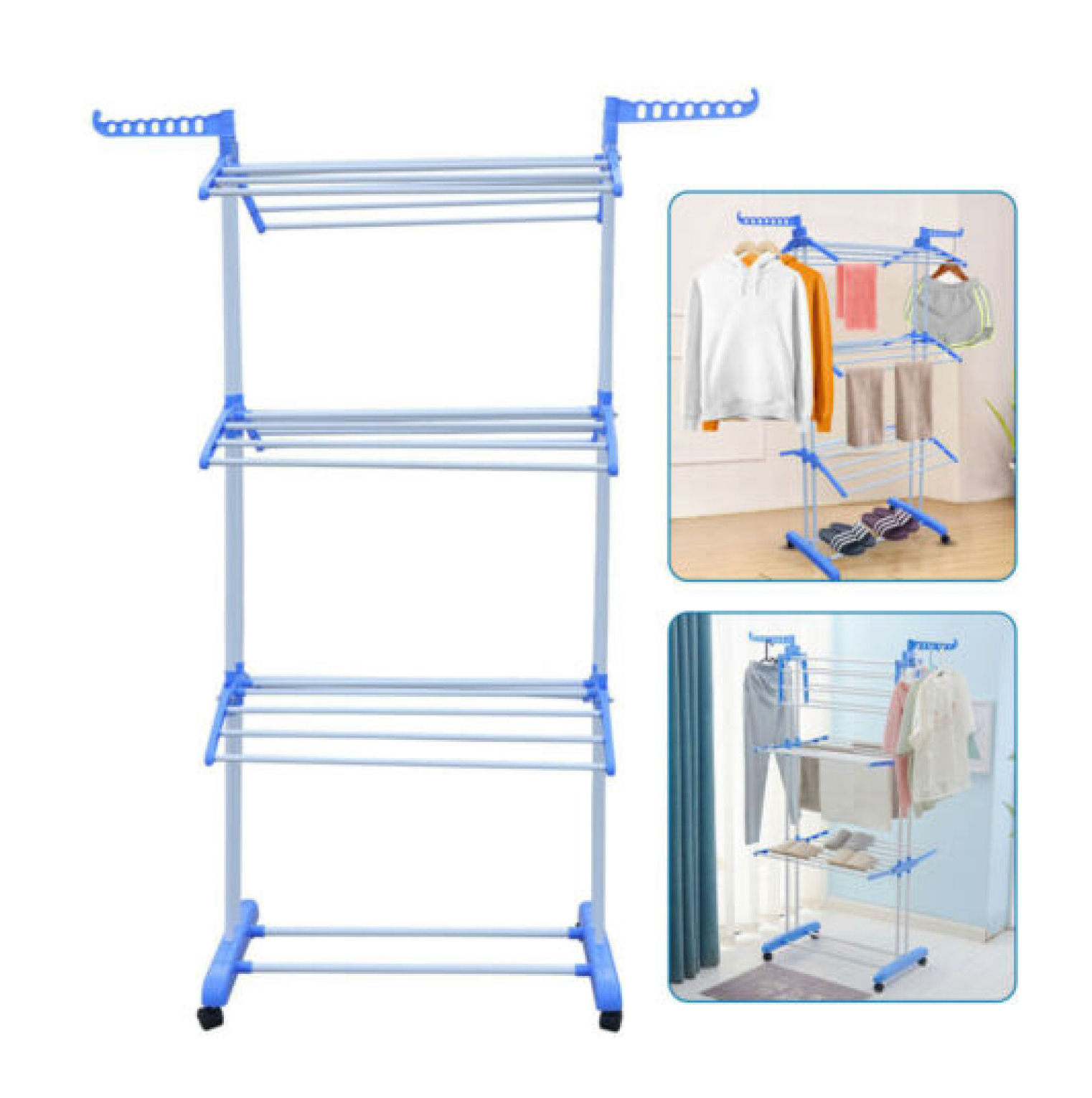 66" Portable Laundry Clothes Folding Dryer Hanger Storage Drying Rack ...