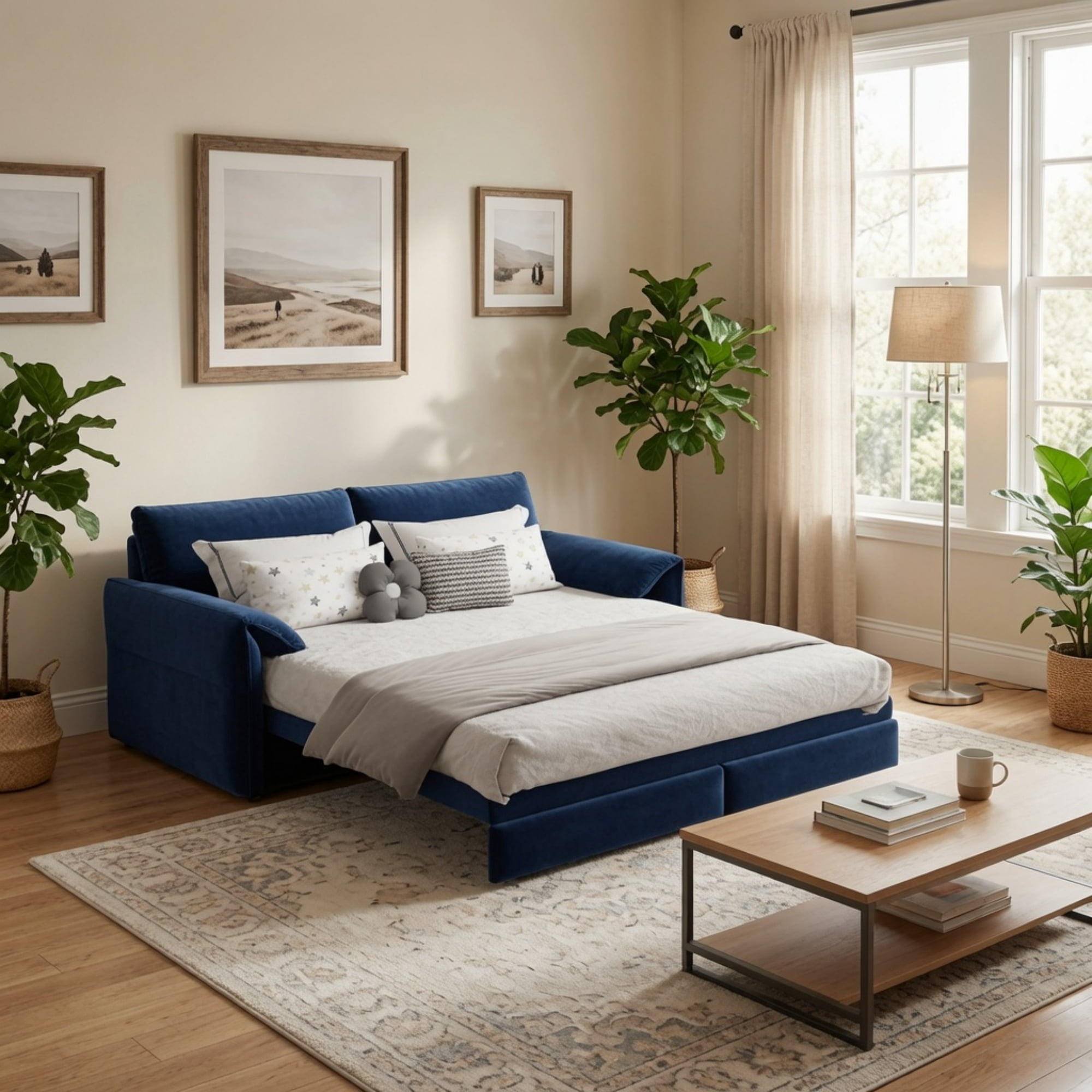 66" Queen Pull Out Sofa Bed, 3-in-1 Convertible Velvet Sleeper with ...
