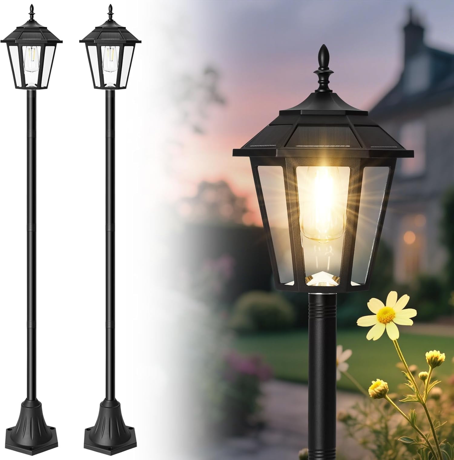 66" Solar Lamp Light 50 Lumens, 2 Solar Pole Light Outdoor , Lighting ...
