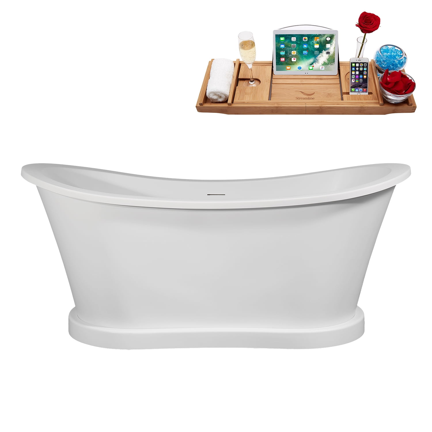 66" Streamline B-308-84-BGL Soaking Freestanding Tub and Tray With ...