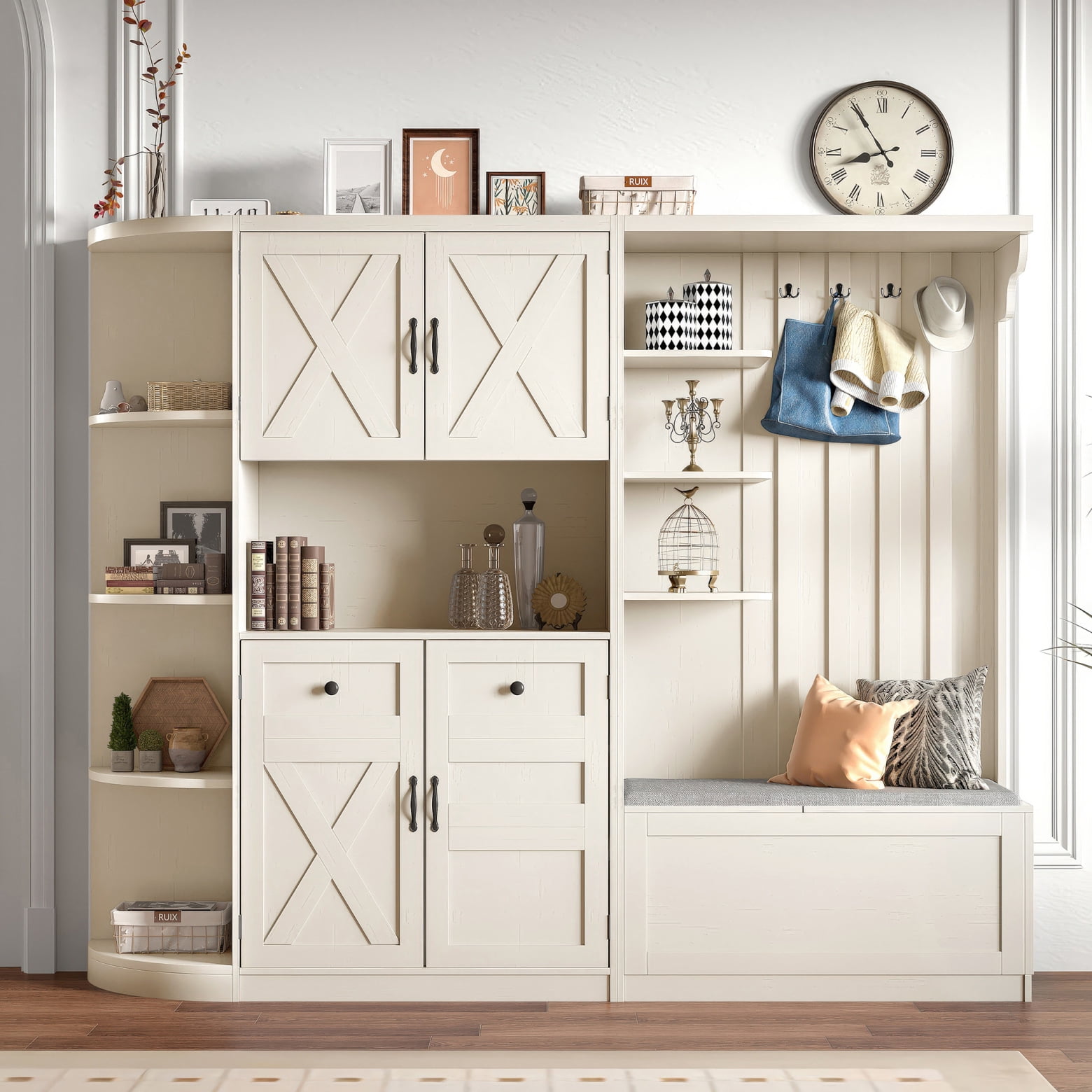 66'' Tall Pantry Cabinet with 4 Doors and Hooks, Modular Hall Storage ...