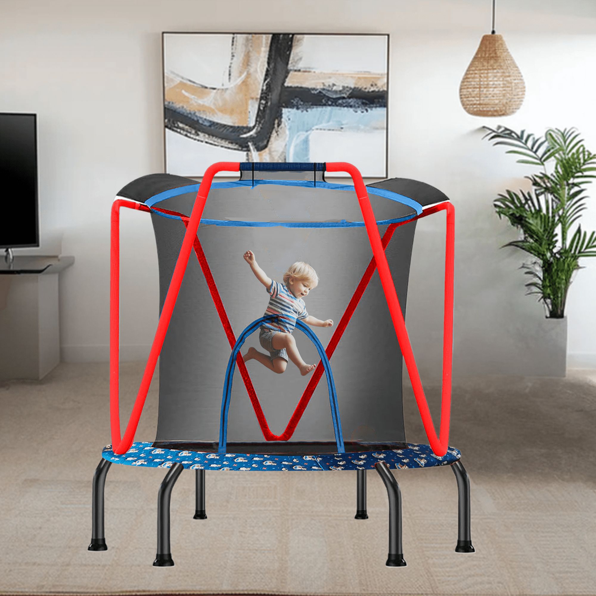 66" Trampoline for Kids, Outdoor Toddler Trampoline with Heighten ...