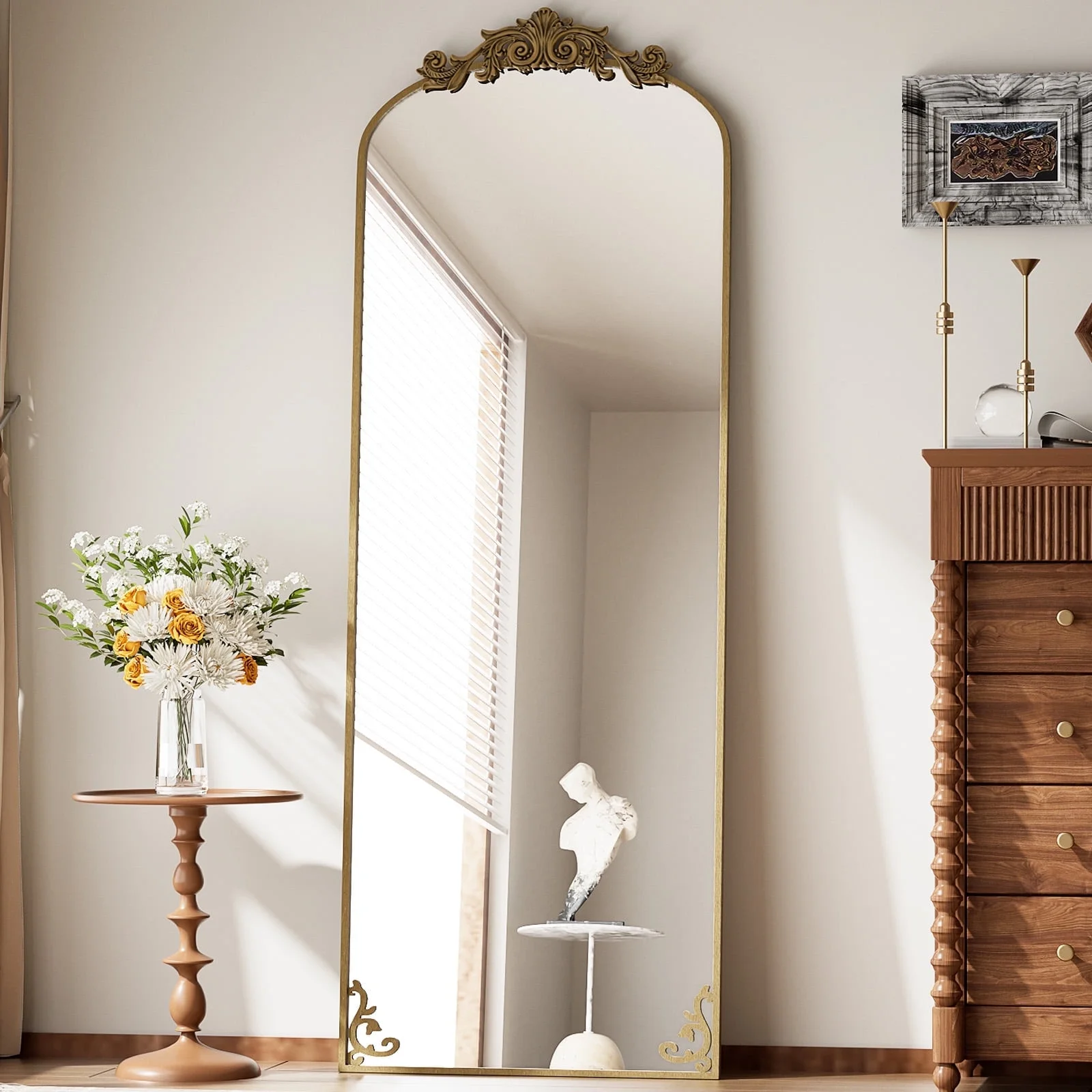 66"X21" Arched Full Length Mirror Metal Vintage Mirror Baroque Style ...