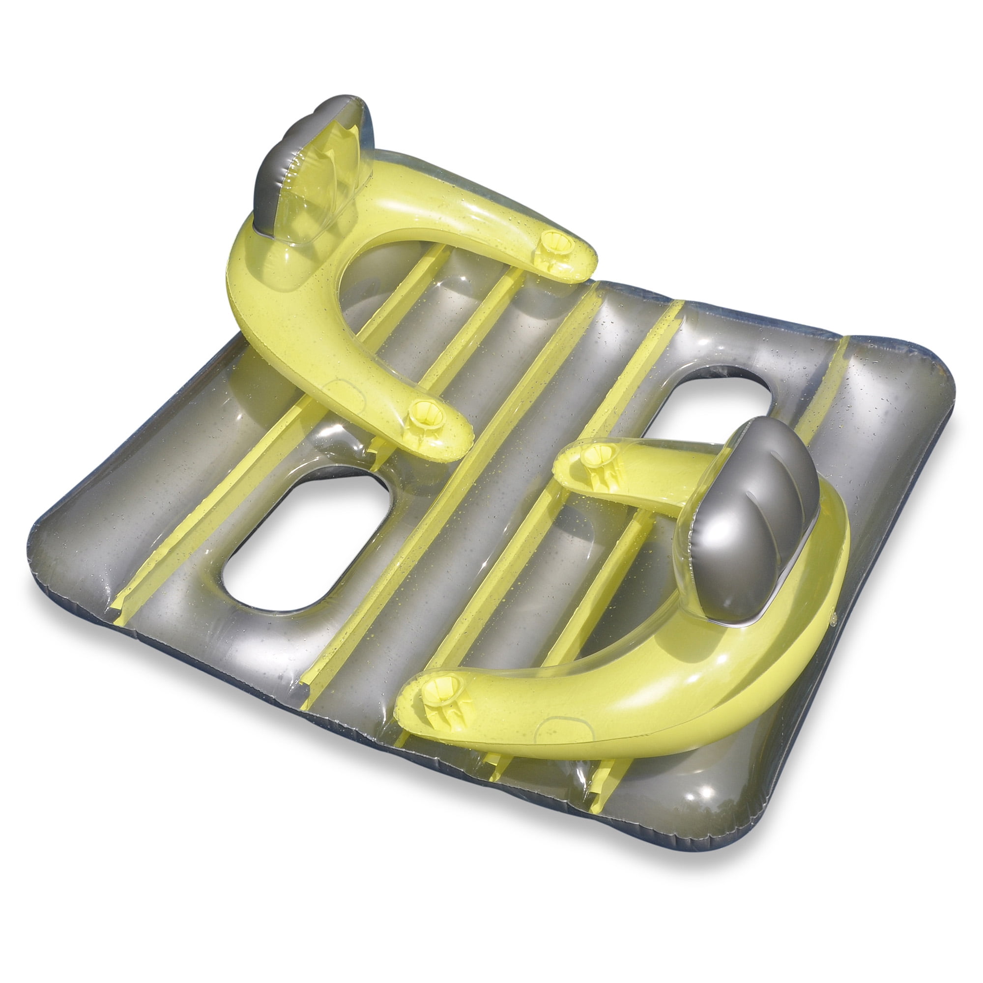 66" Yellow and Silver Inflatable Face-To-Face Mattress Pool Raft Dual ...