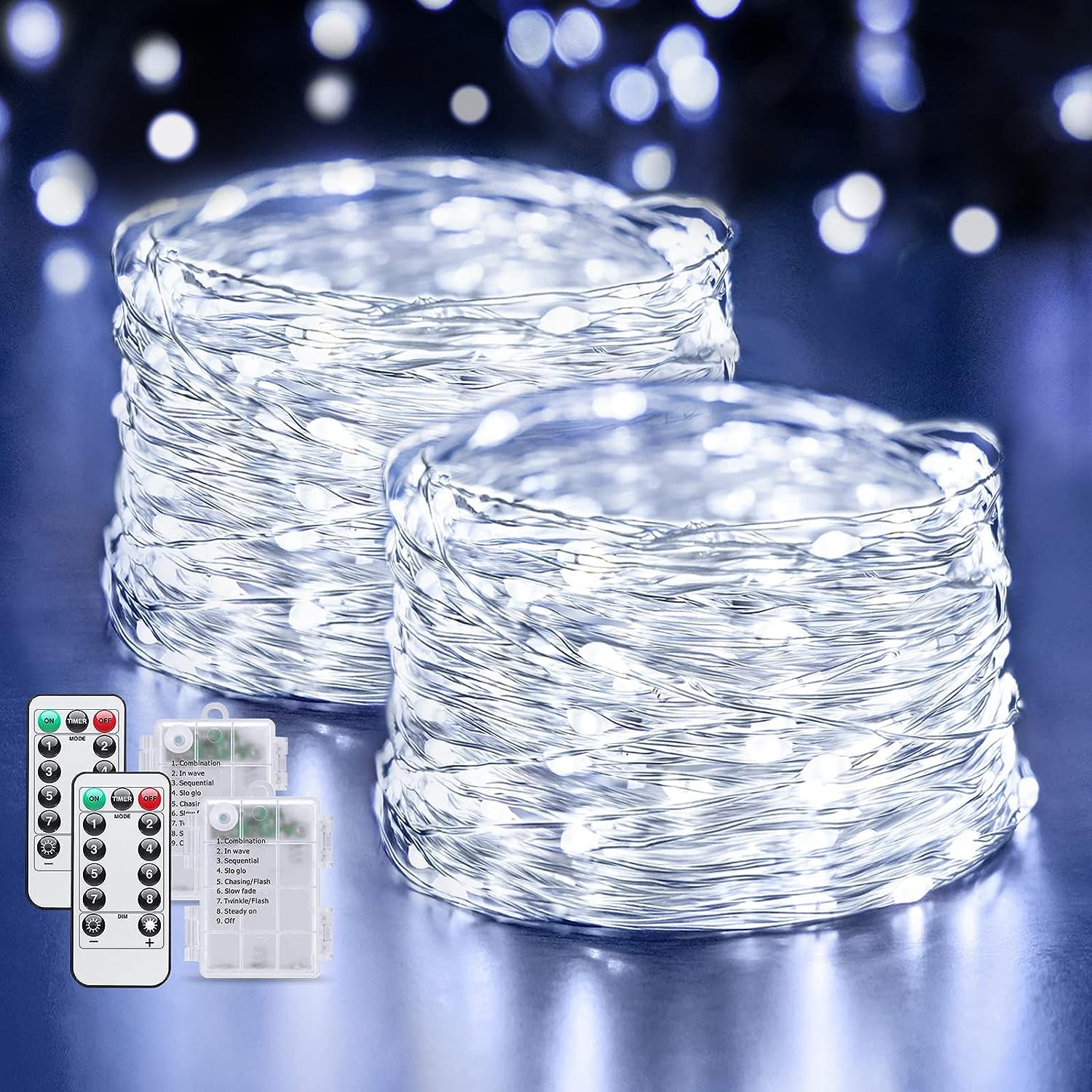66 ft 100 LED 2Packs Twinkle Star Copper Wire Fairy String Lights with ...