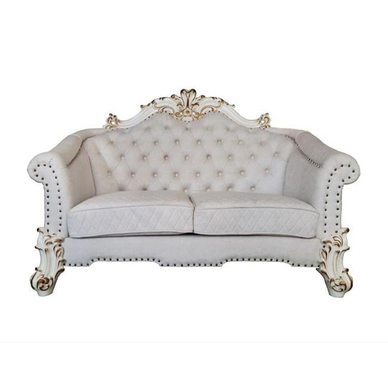 66 in. Two Tone Ivory & Pearl Velvet Love Seat Sofa & Toss Pillows ...