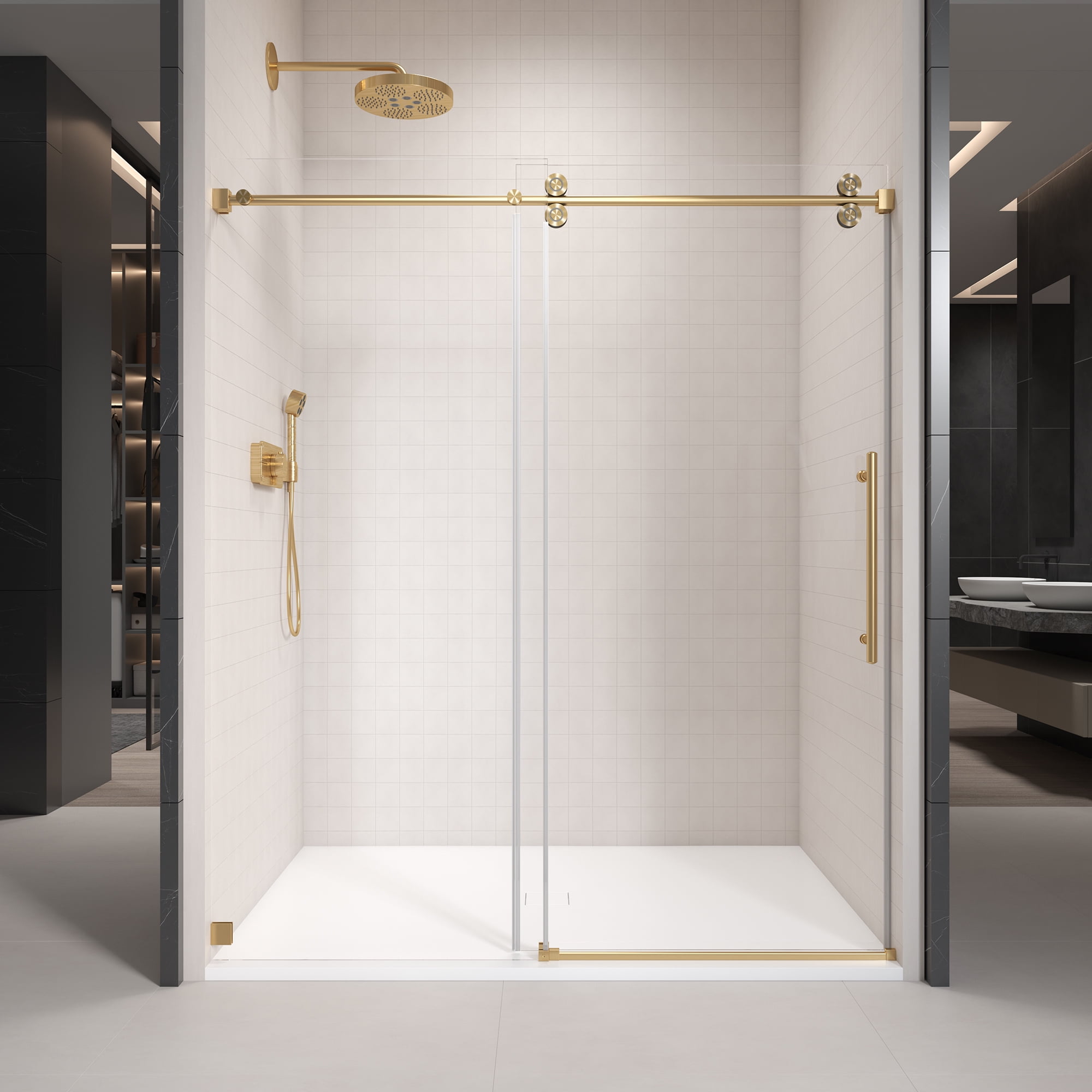 66 in. W x 76 in. H Single Sliding Frameless Shower Enclosure With ...