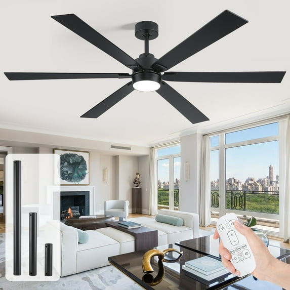 66 inch Modern Black Industrial Large Airflow Ceiling Fan with Light ...