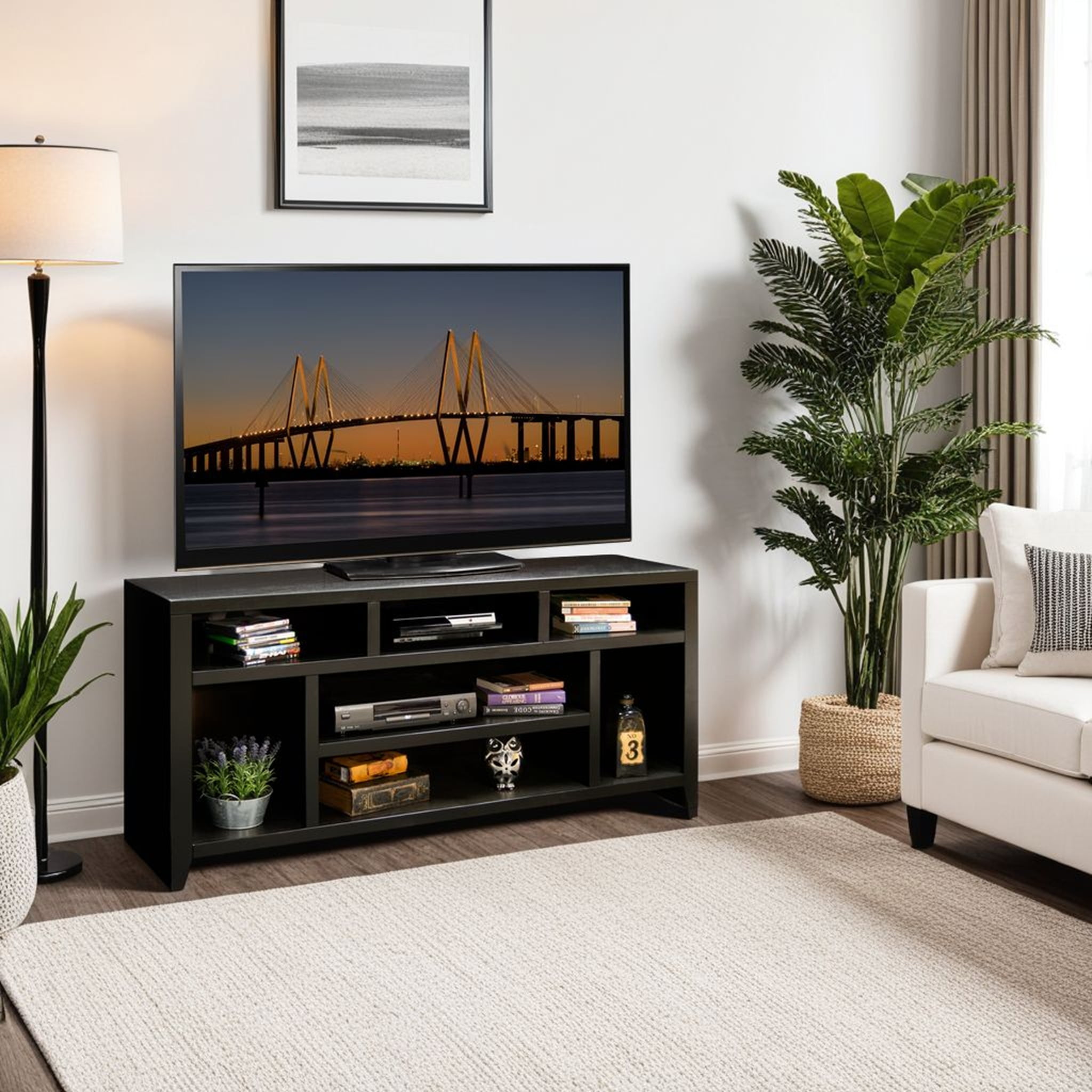 66 inch TV Stand Console for TVs up to 80 inches, No Assembly Required ...