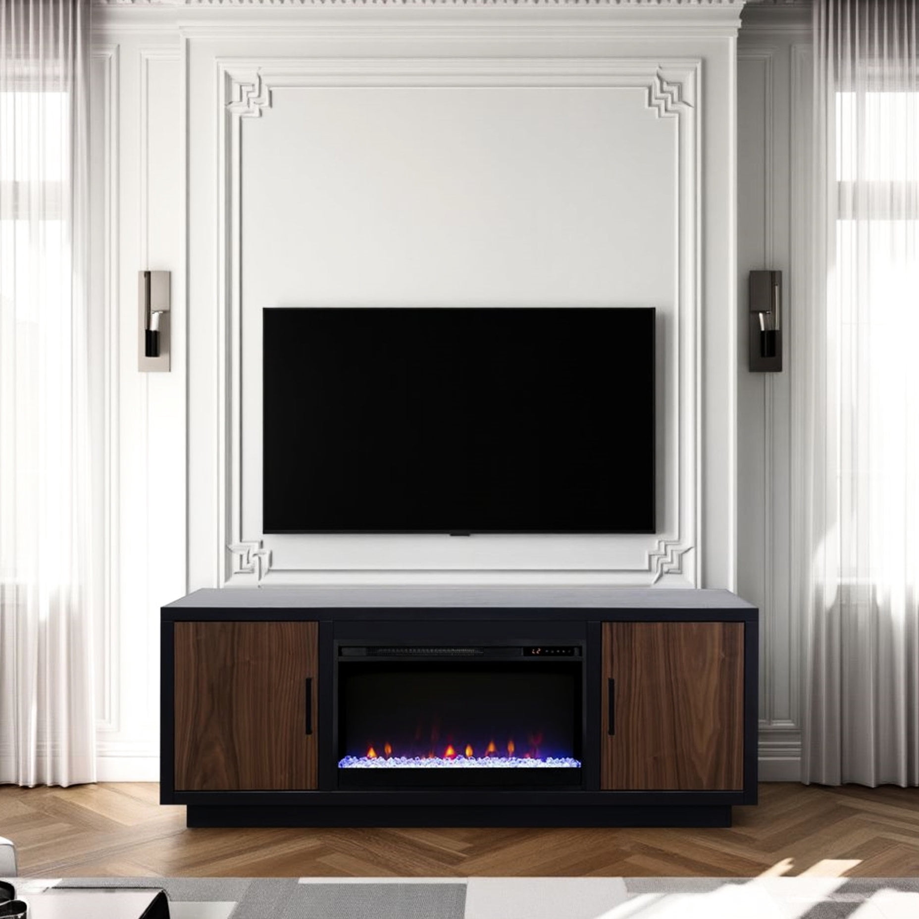 66-inch TV Stand with Electric Fire | Supports Large Screens, Heat up ...