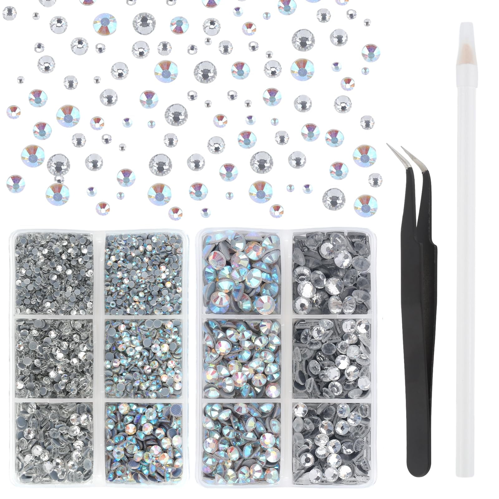 6600 Pieces Hotfix Rhinestones, 12 Sizes Glitter Stones Clear ...