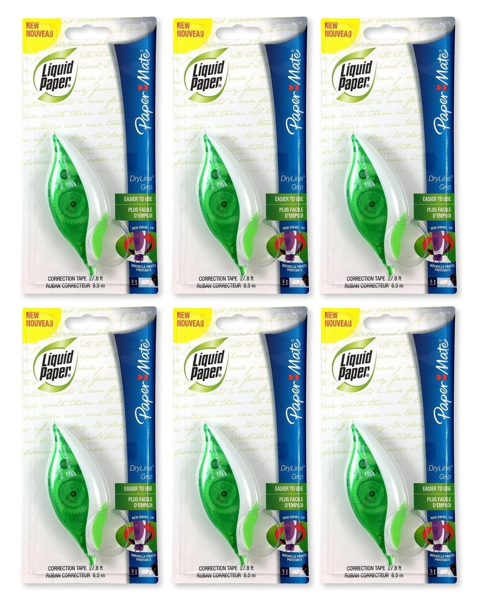 660415 Liquid Paper DryLine Grip Correction Tape Dispenser, Pack of 6 ...
