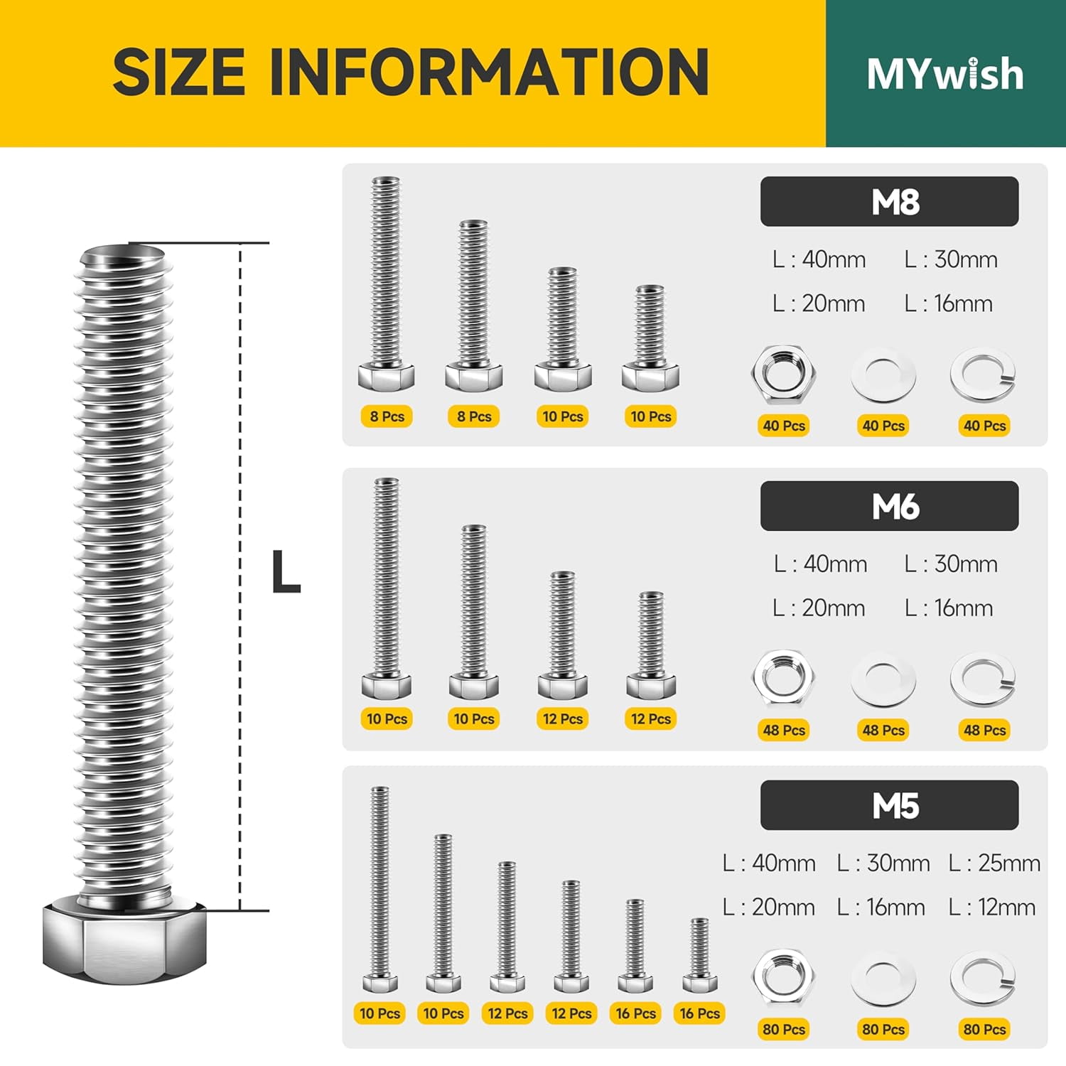 660PCS M5 M6 M8 Bolt Screw Set, Metric Bolt Assortment, 304 Stainless Steel, Nut and Bolt Set ...