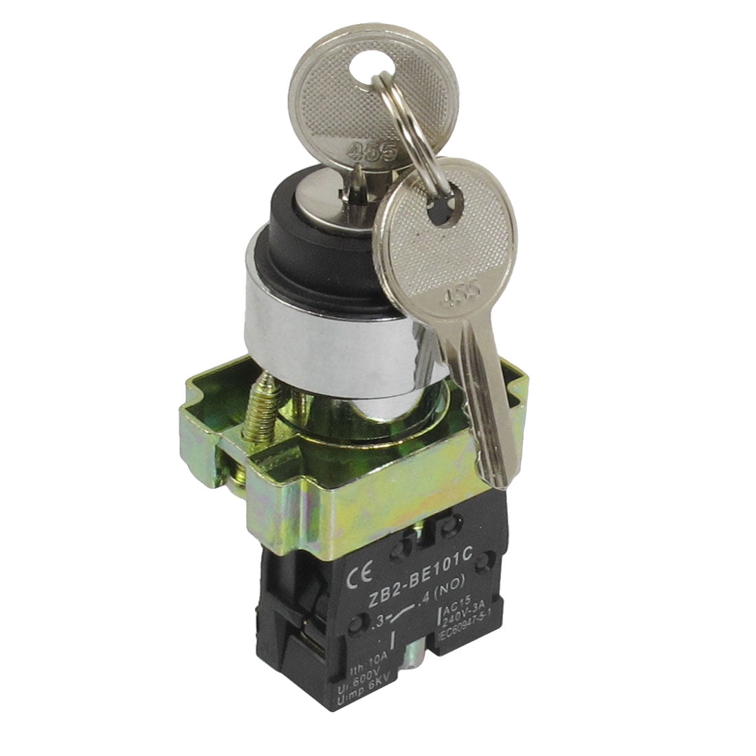 660V 10A 1 NO Self Lock 2 Postion Key Lock Selector Switch 22mm ZB2 ...