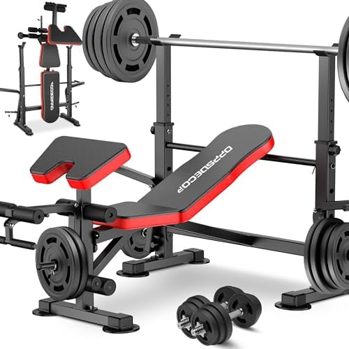 660lbs 6 in 1 Weight Bench Set with Squat Rack Adjustable Workout Bench with Leg Developer ...
