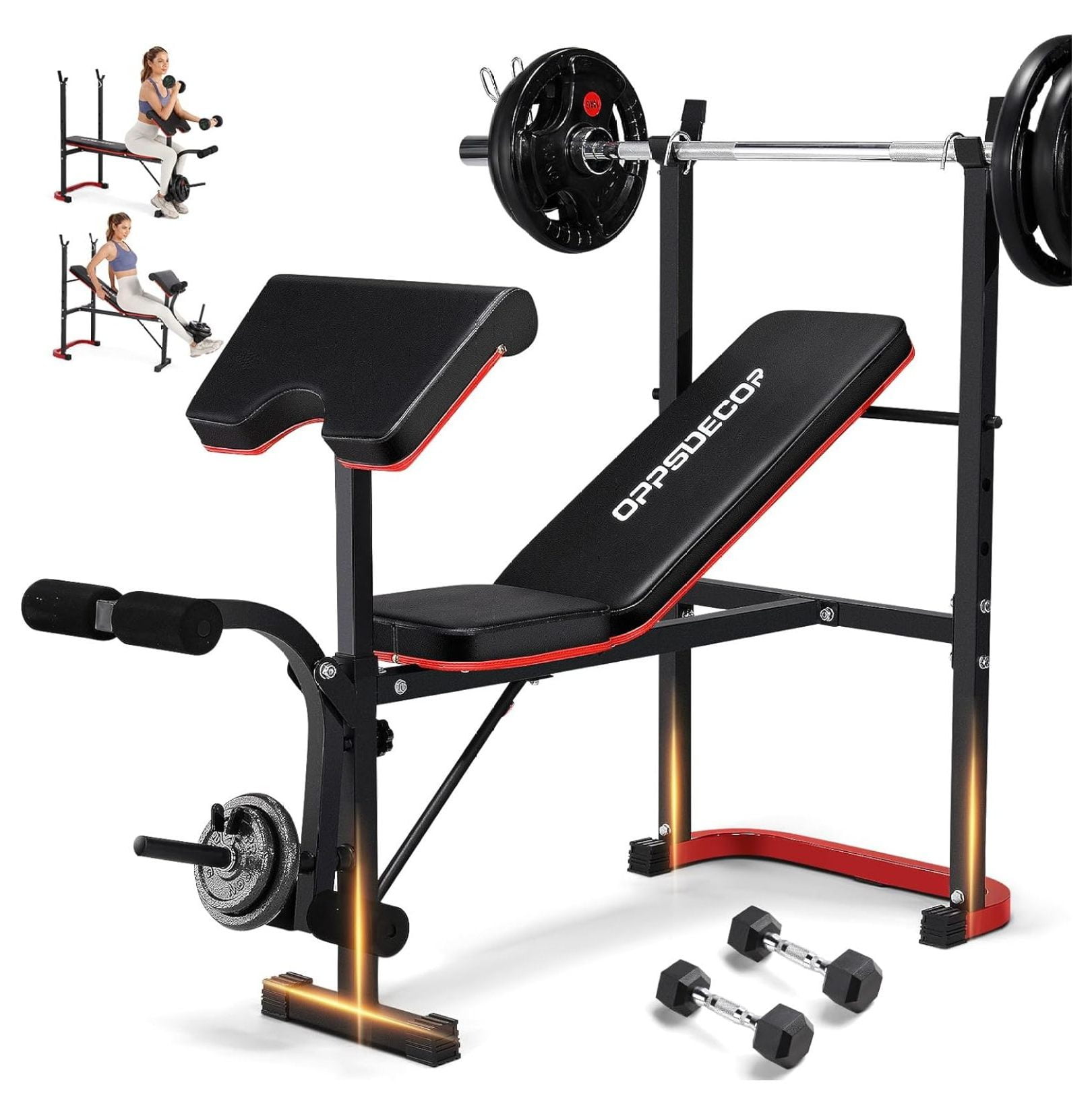 661LBS Weight Set, 8 in 1 Adjustable Press with Squat Rack Leg ...