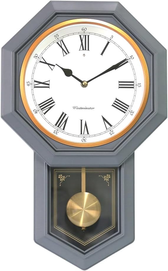 66236C Plastic Pendulum Clock. Sturdy Gray Frame. Westminster Chime ...