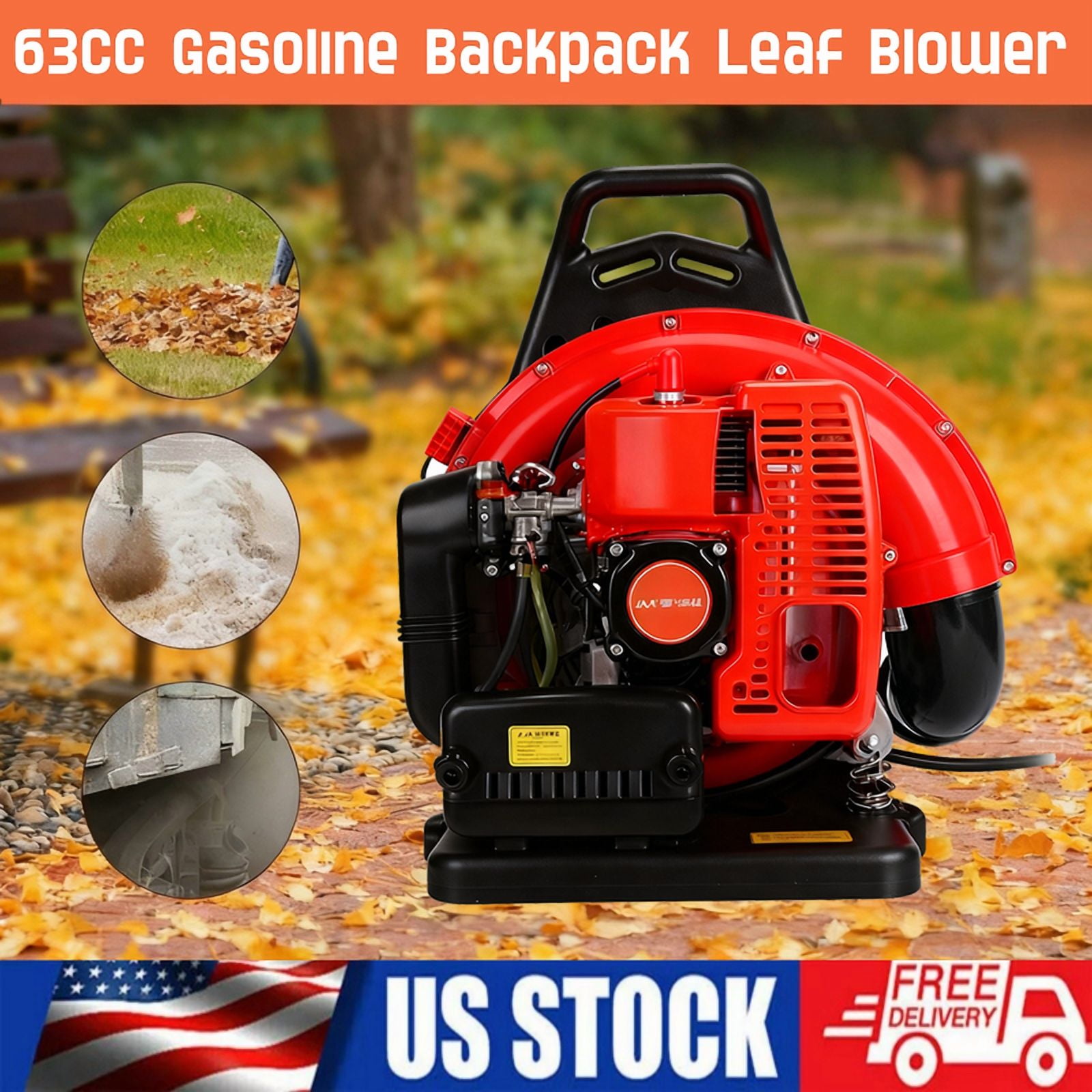 665CFM Backpack Gas Leaf Blower 63CC 2-Stroke Ergonomic Harness System ...
