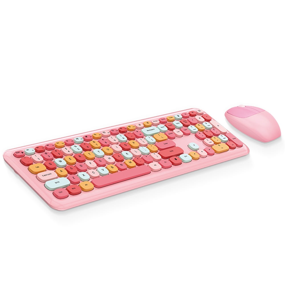amoon Wireless 110-Key Girl Keyboard Mouse Combo with Round Punk ...
