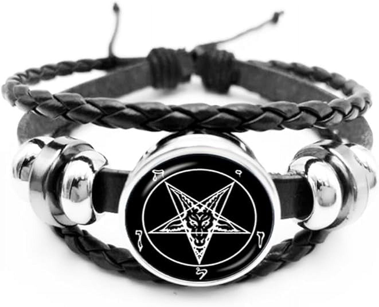666 Pentagram Pentacle Bracelet Pagan Occult Wiccan Wicca Leather Emo ...