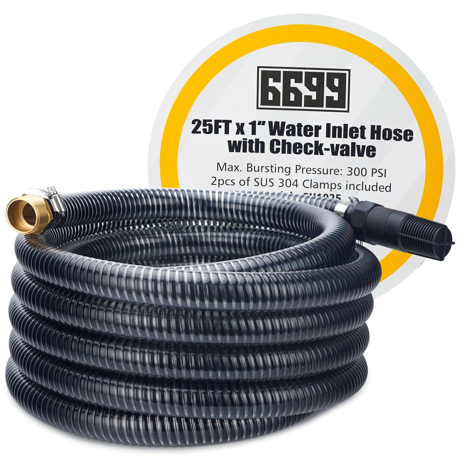 6699 Water Suction Hose 25FT Including Check Valve and NPT 1-inch ...