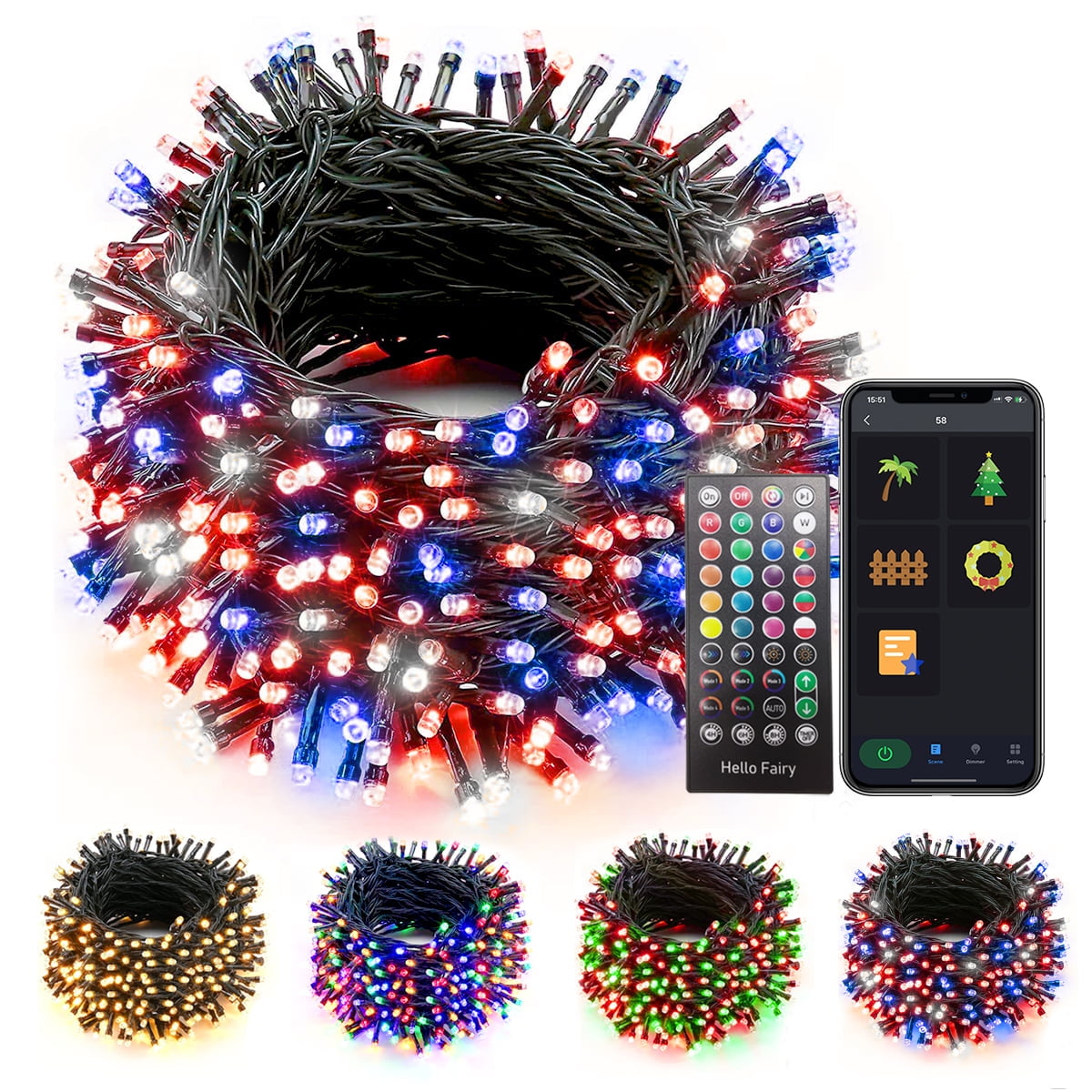 66FT 200 LED Smart String Lights Color Changing Programmable APP Remote ...