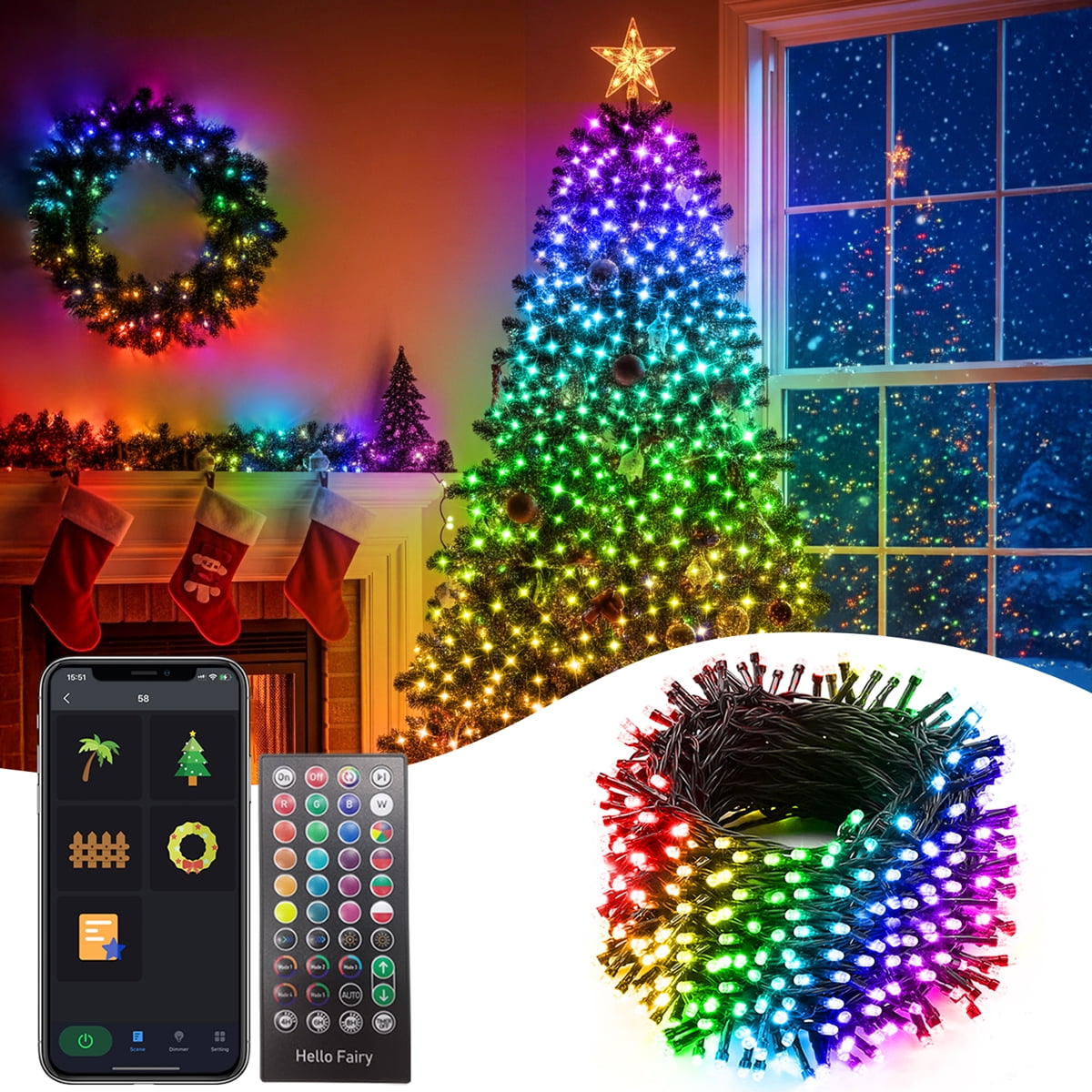 66FT 200 LED Smart String Lights Color Changing Programmable APP Remote ...