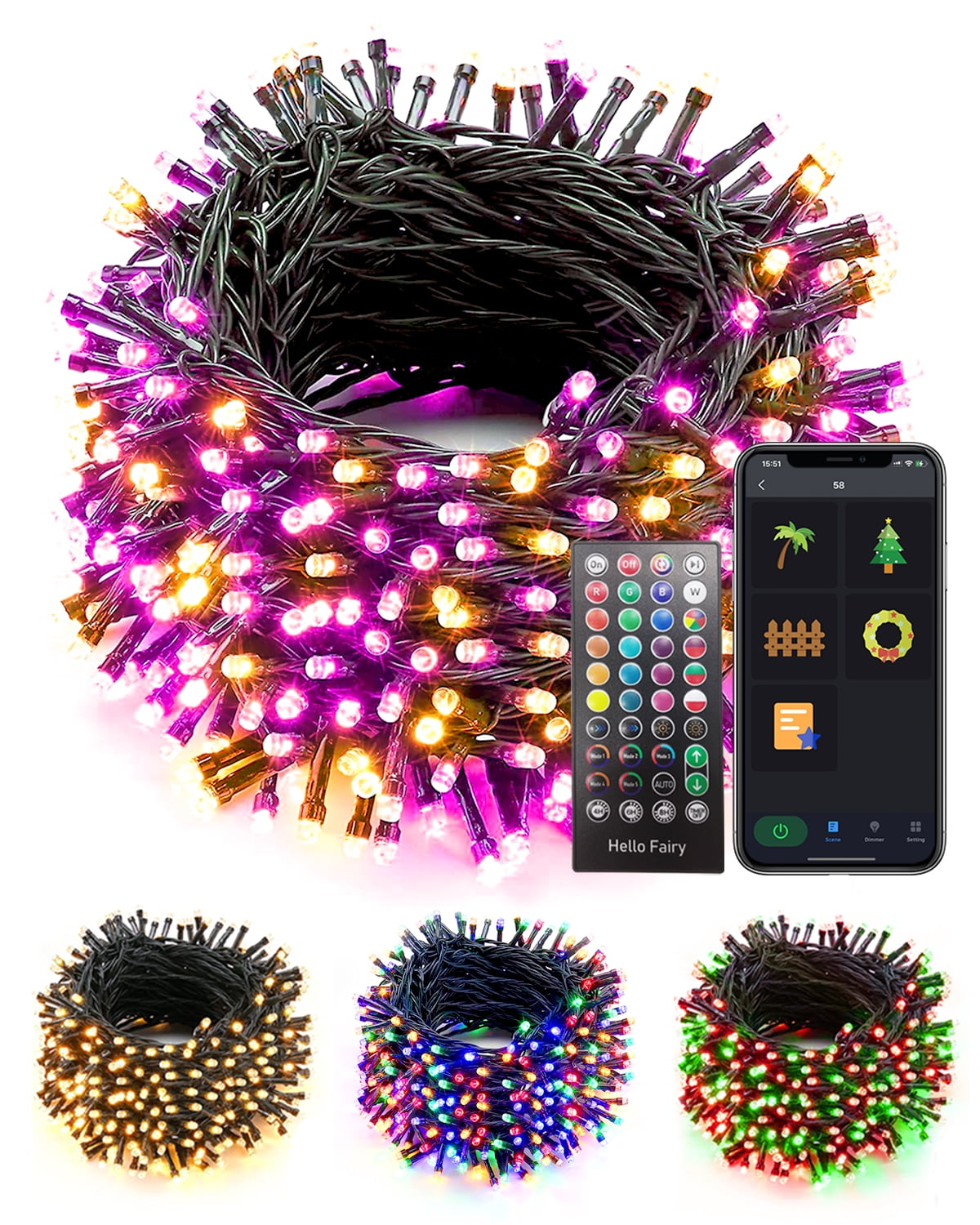66FT 200 LED Smart Halloween String Lights Color Changing Programmable ...