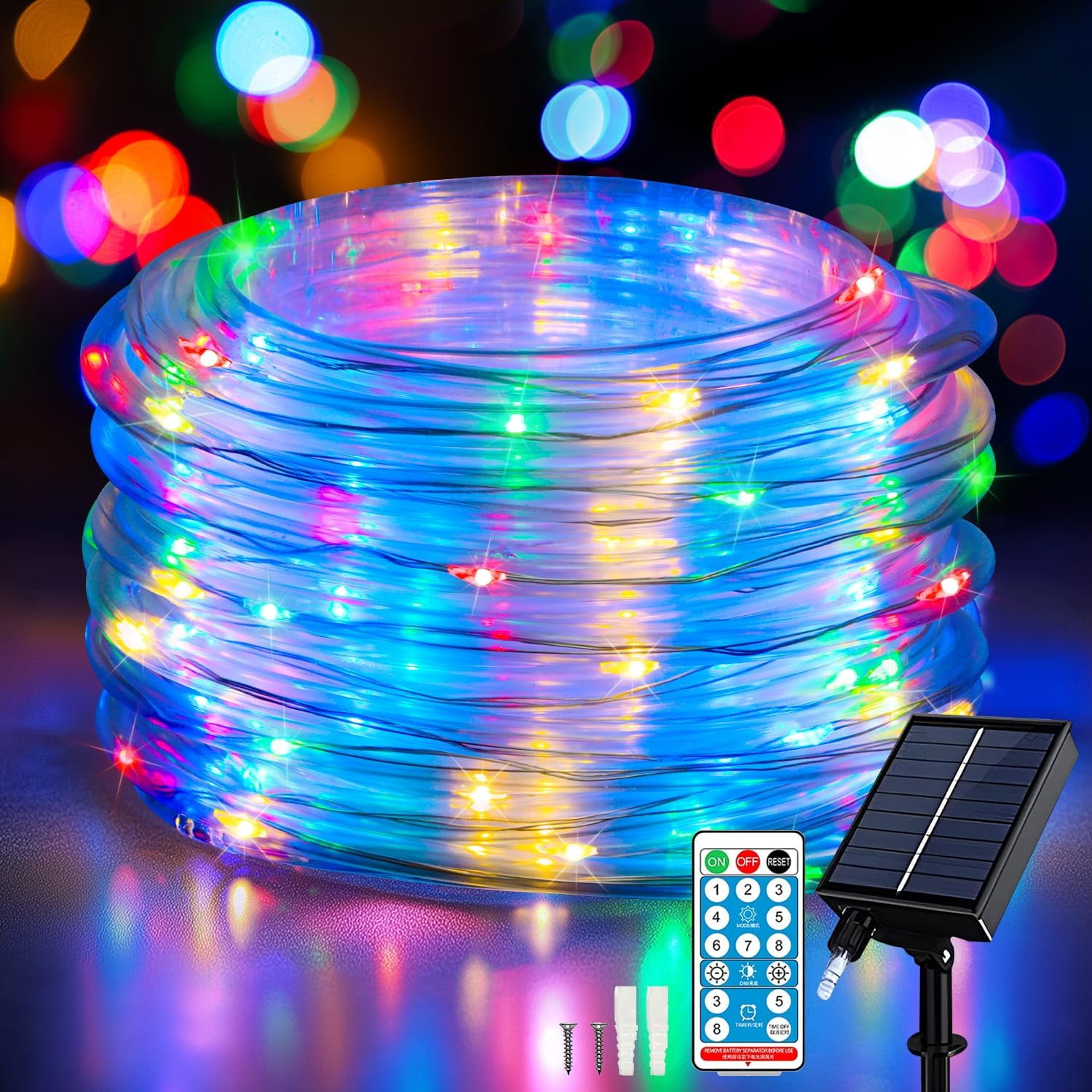 66FT 200 LED Solar Rope Lights Outdoor , Solar Rope String Light with 8 ...