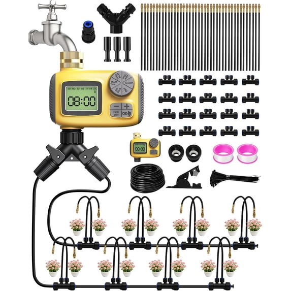 66FT Drip Irrigation System with Timer, Automatic Watering System Kit ...