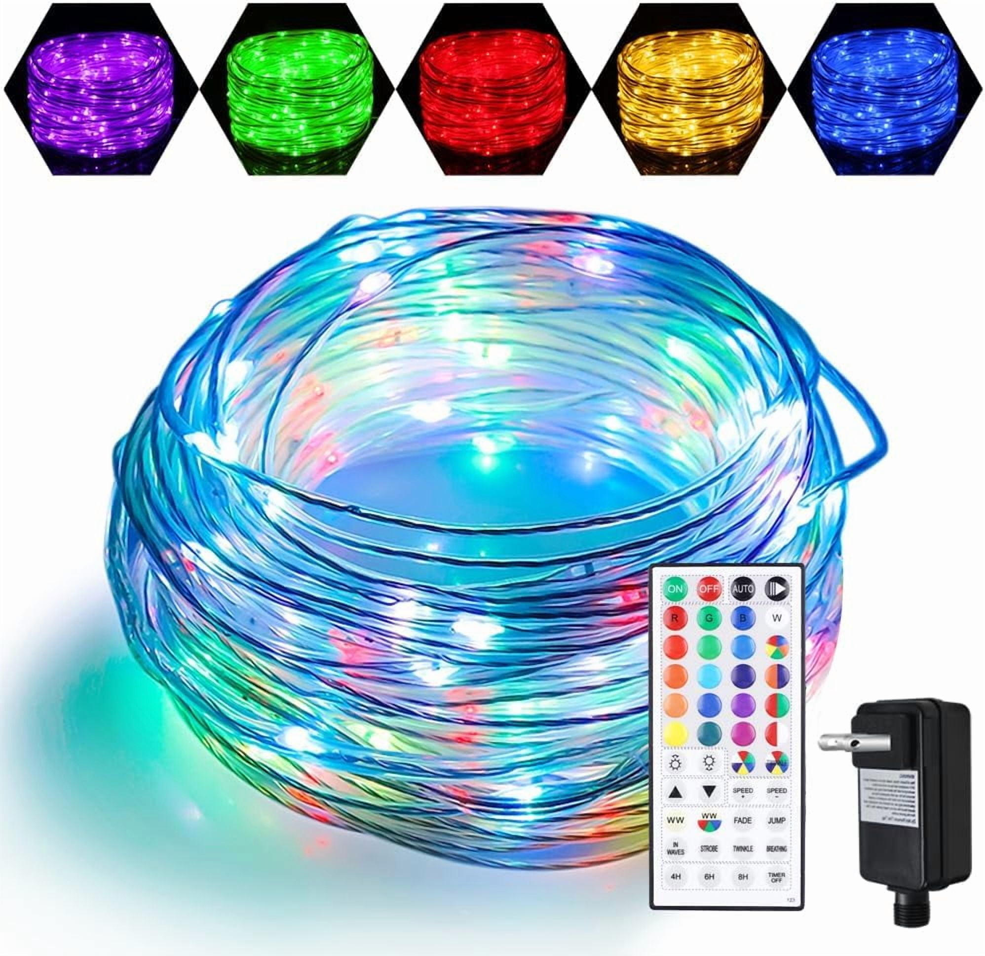 66FT Ultra-Thin LED Rope Lights for Outside, 24 RGB Colors +Warm White ...