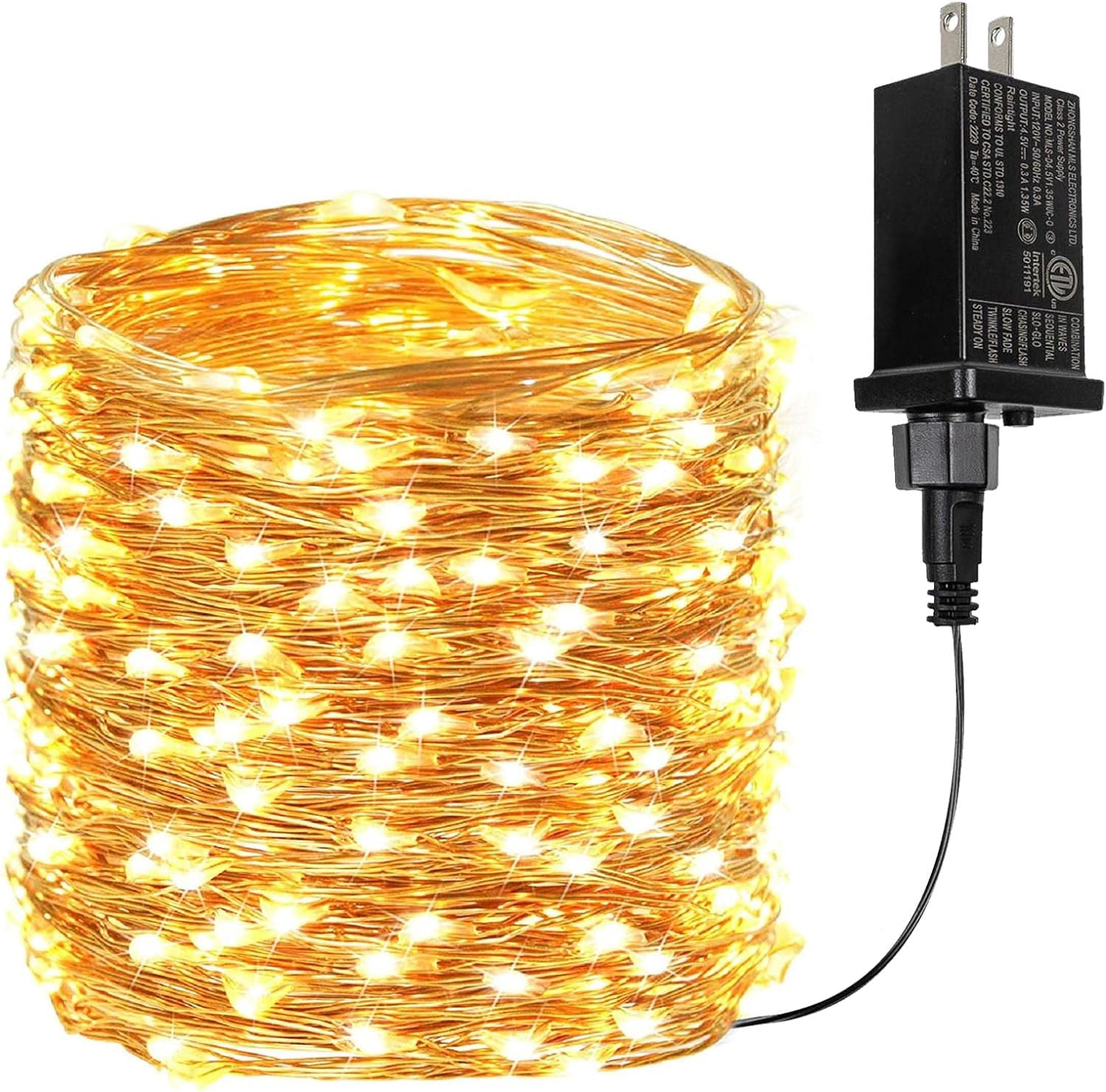 66Ft 200 LED Fairy Lights Plug in, Waterproof String Lights Outdoor 8 ...