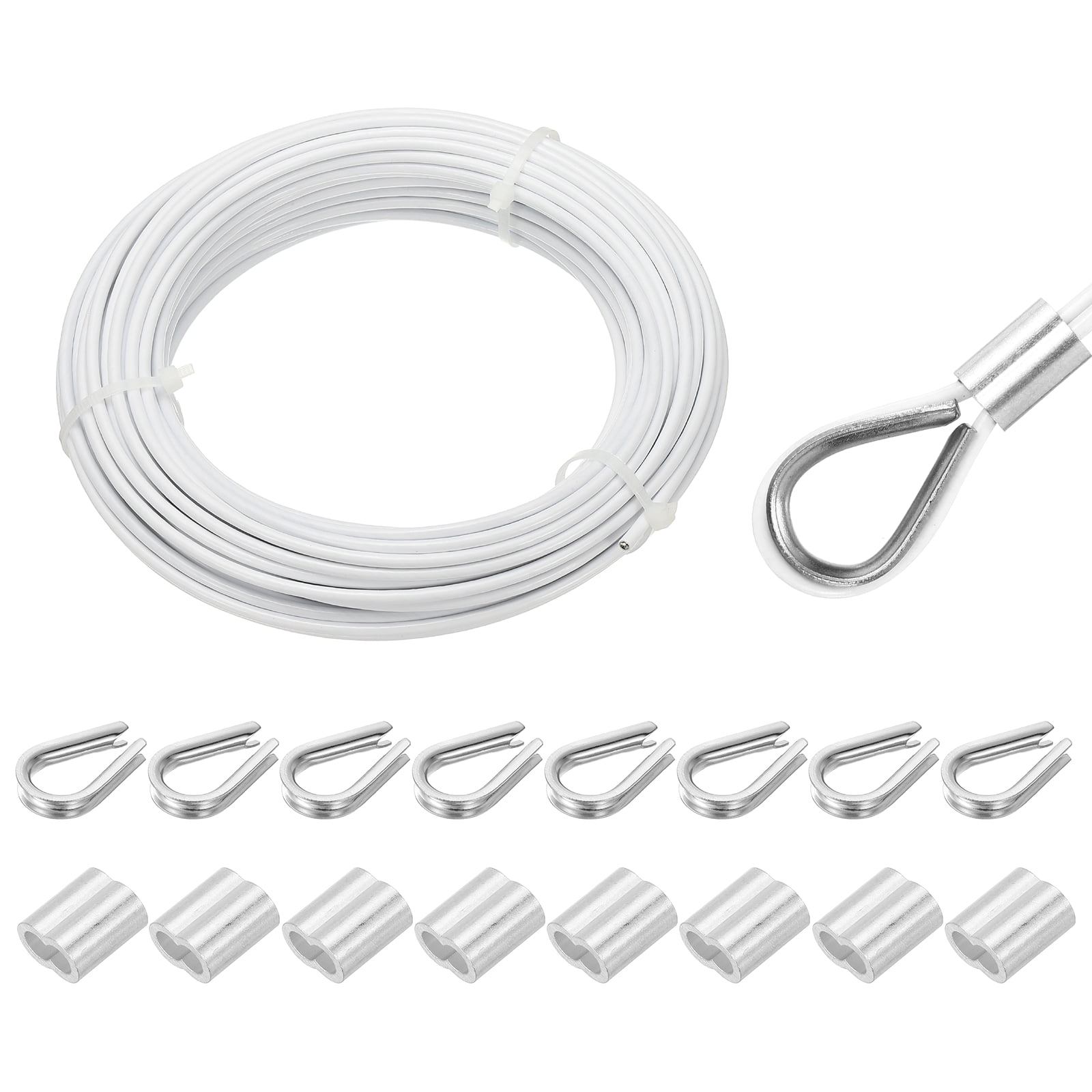 66Ft(20M) Wire Rope 304 Stainless Steel Cable 1/8"(3mm) Vinyl Coated ...