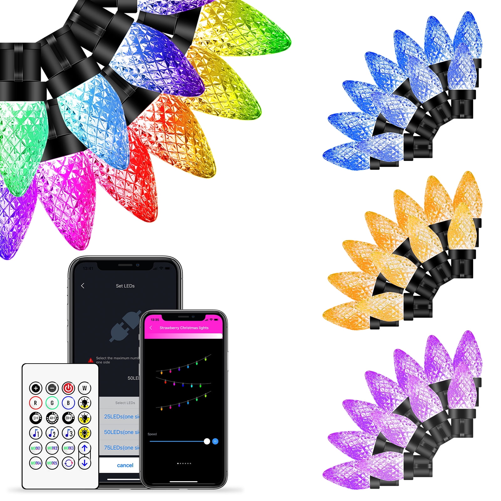 66Ft Smart String Lights 100 LED DIY Extendable C9 Color Changing APP ...