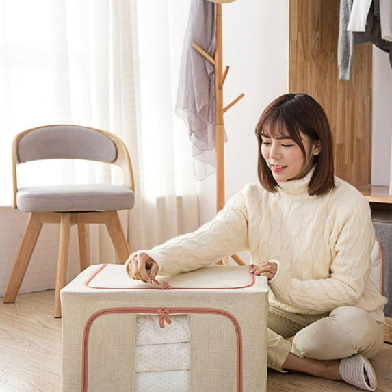 66L Foldable Linen Fabric Metal Frame Storage Bins, With Inner ...