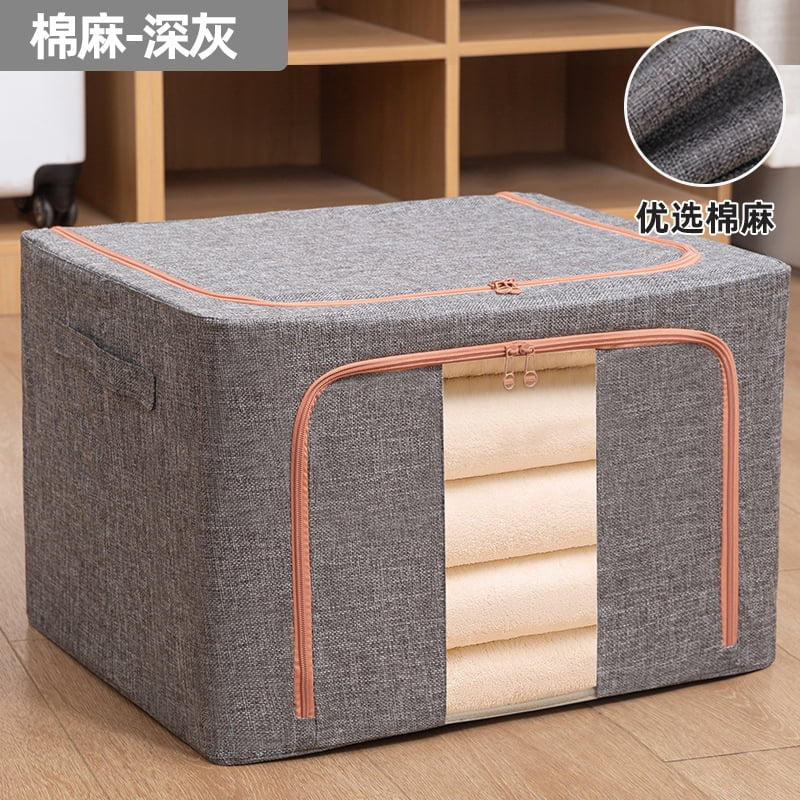 66L Foldable Linen Fabric Metal Frame Storage Bins, With Inner ...