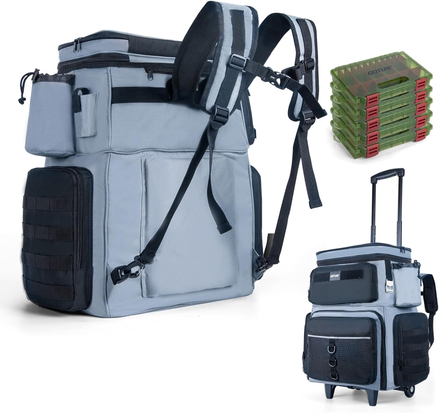 66L Rolling Tackle Box with Cooler Khaki Large Fishing Bag with Wheels ...