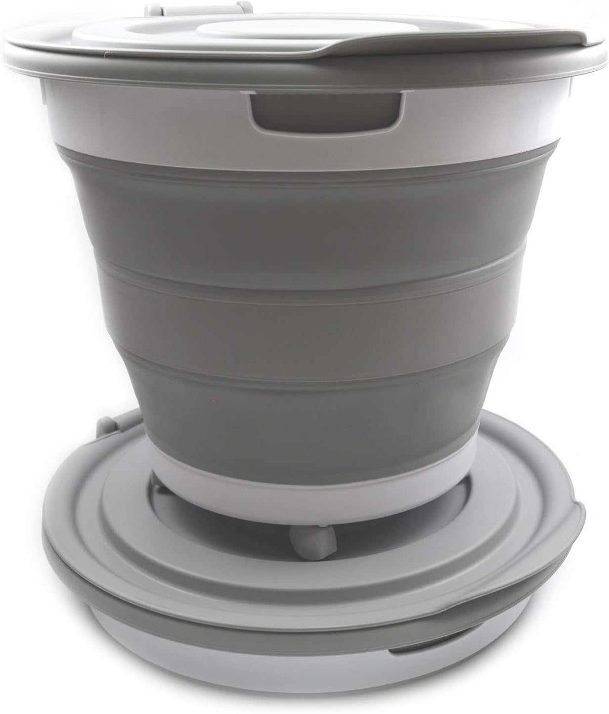 66L Set of 2 Collapsible Plastic Garbage Bin with Wheels and Removable ...